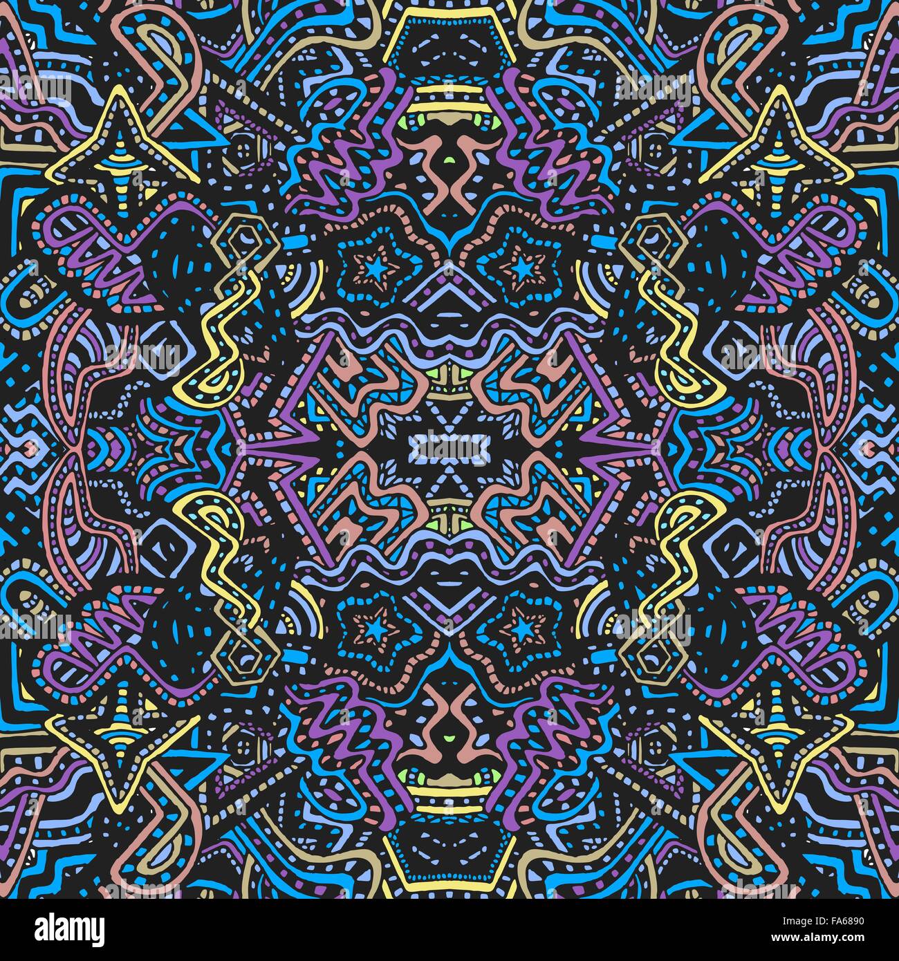 vector colored hand drawn zentangle seamless psychedelic pattern ...