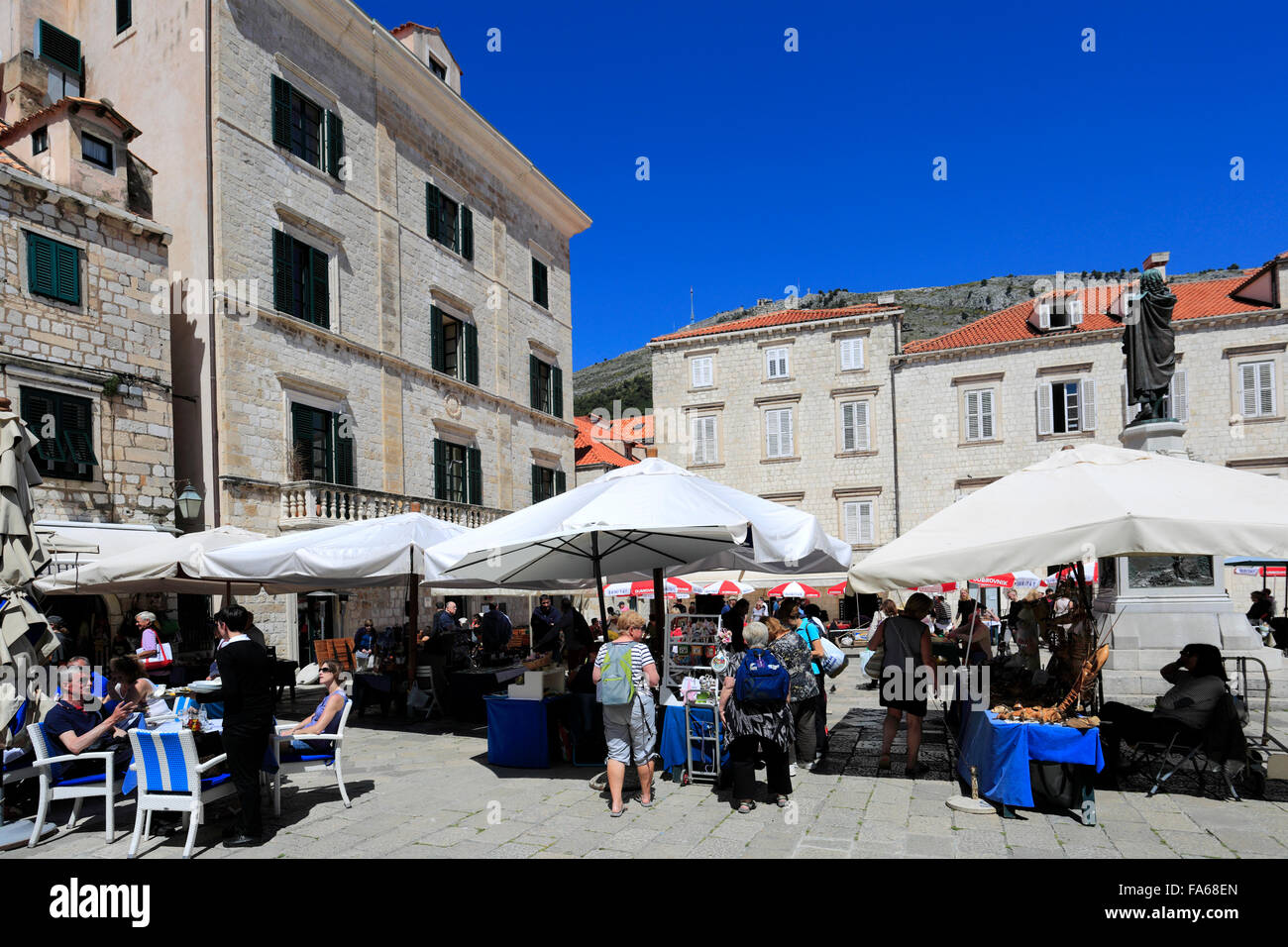 Tourists in the Gundulic Square, Dubrovnik-Neretva County, Dalmatian ...