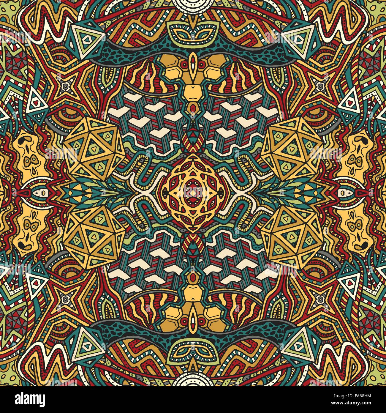 vector retro colored hand drawn abstract psychedelic zentangle seamless ...