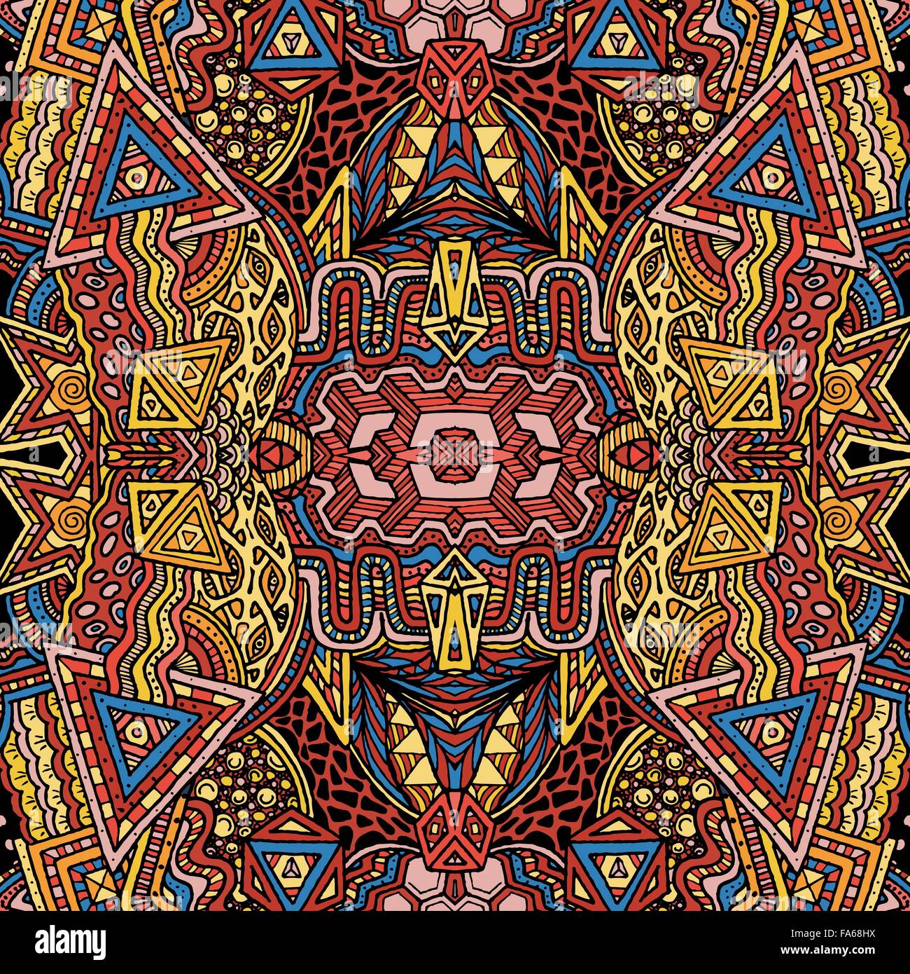 vector retro colored hand drawn abstract psychedelic zentangle seamless ...