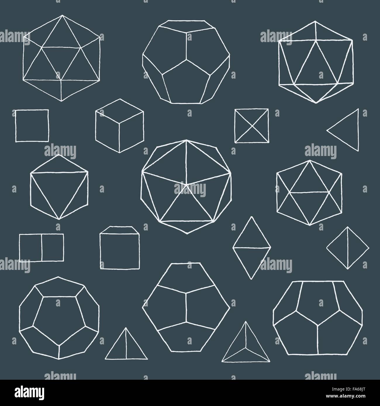 vector white outline hand drawn monochrome Platonic solids tetrahedron ...