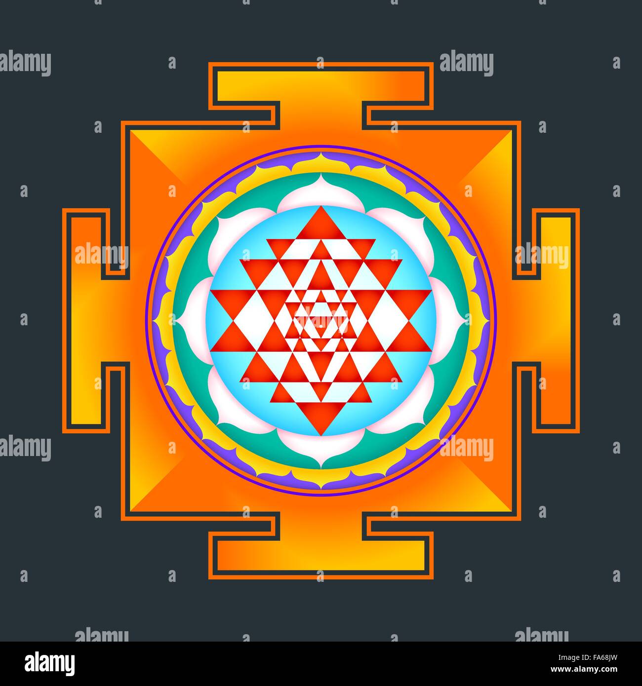 vector colored hinduism Sri yantra Sri Chakra illustration triangles ...