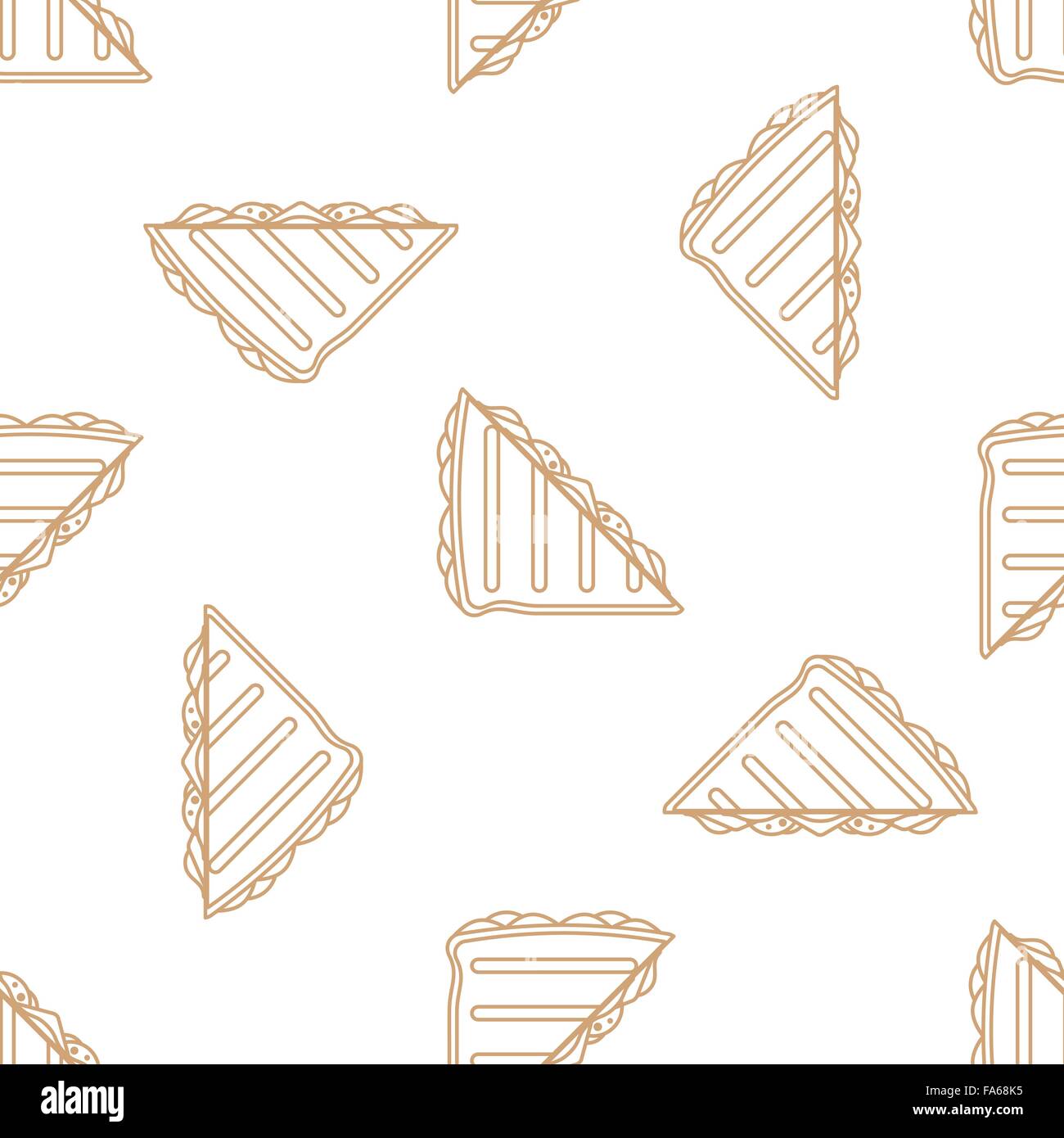 vector brown gold color outline club sandwich seamless pattern on white ...