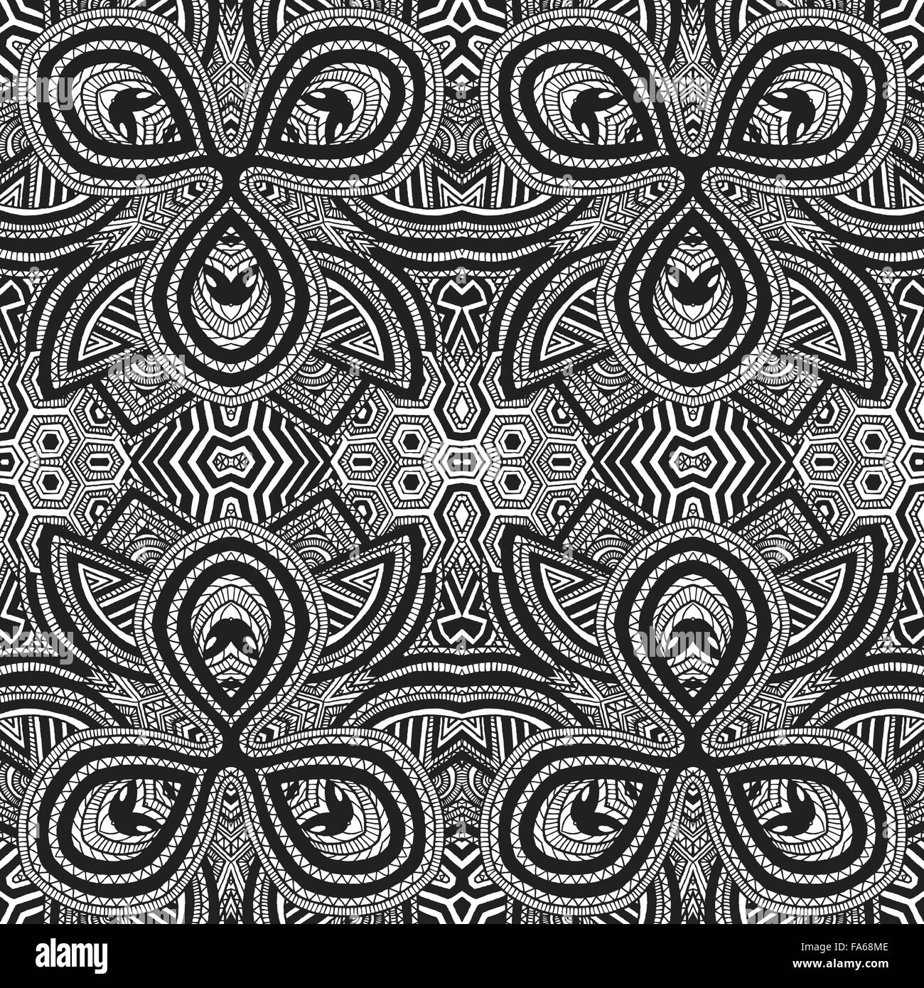 vector black monochrome hand drawn geometric zentangle optical art ...