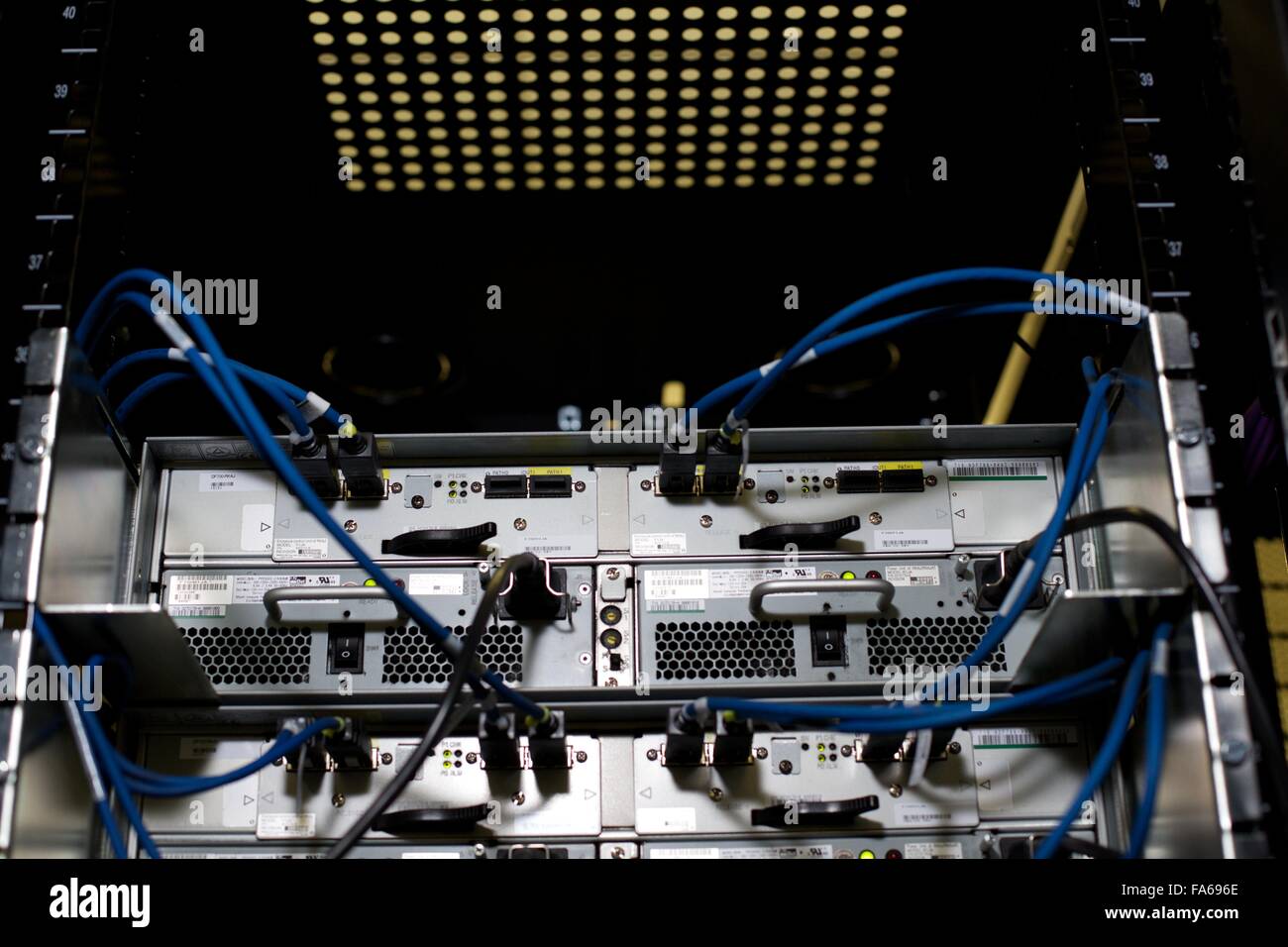close up shot of server and cables in a server room Stock Photo - Alamy