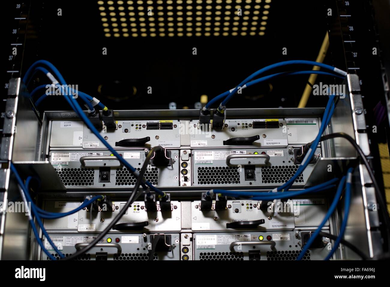 close up shot of server and cables in a server room Stock Photo - Alamy