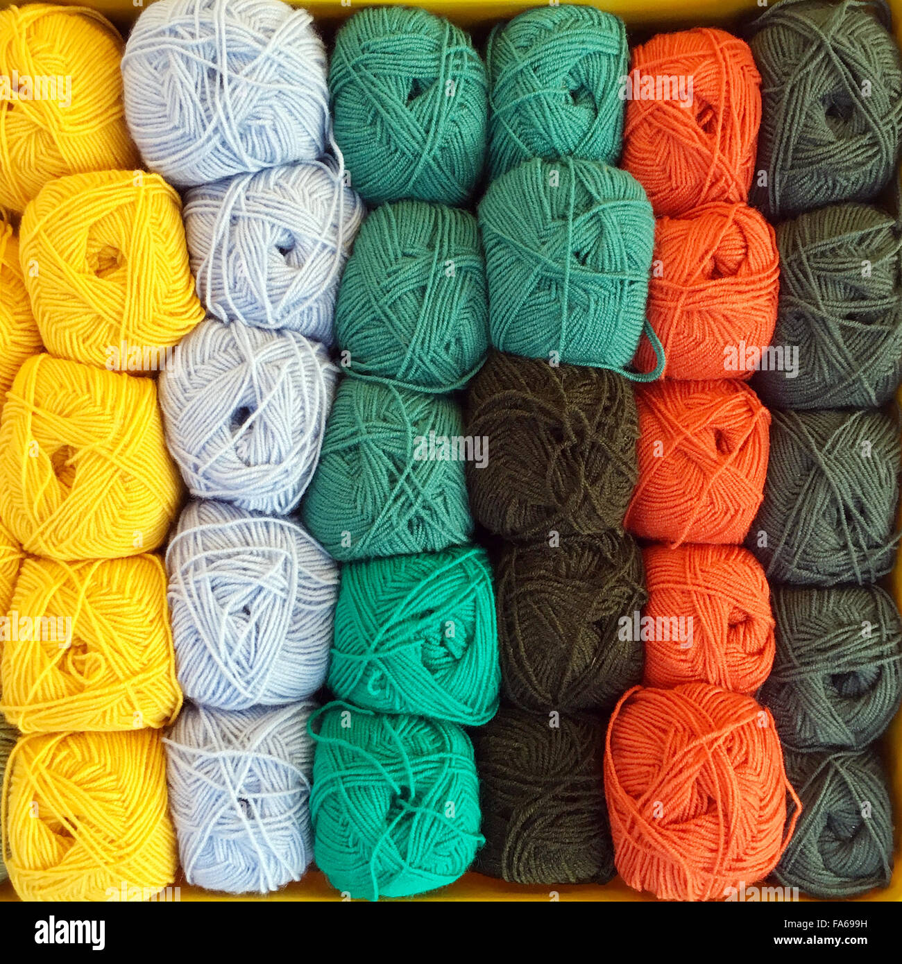 Overhead view of balls of wool Stock Photo - Alamy