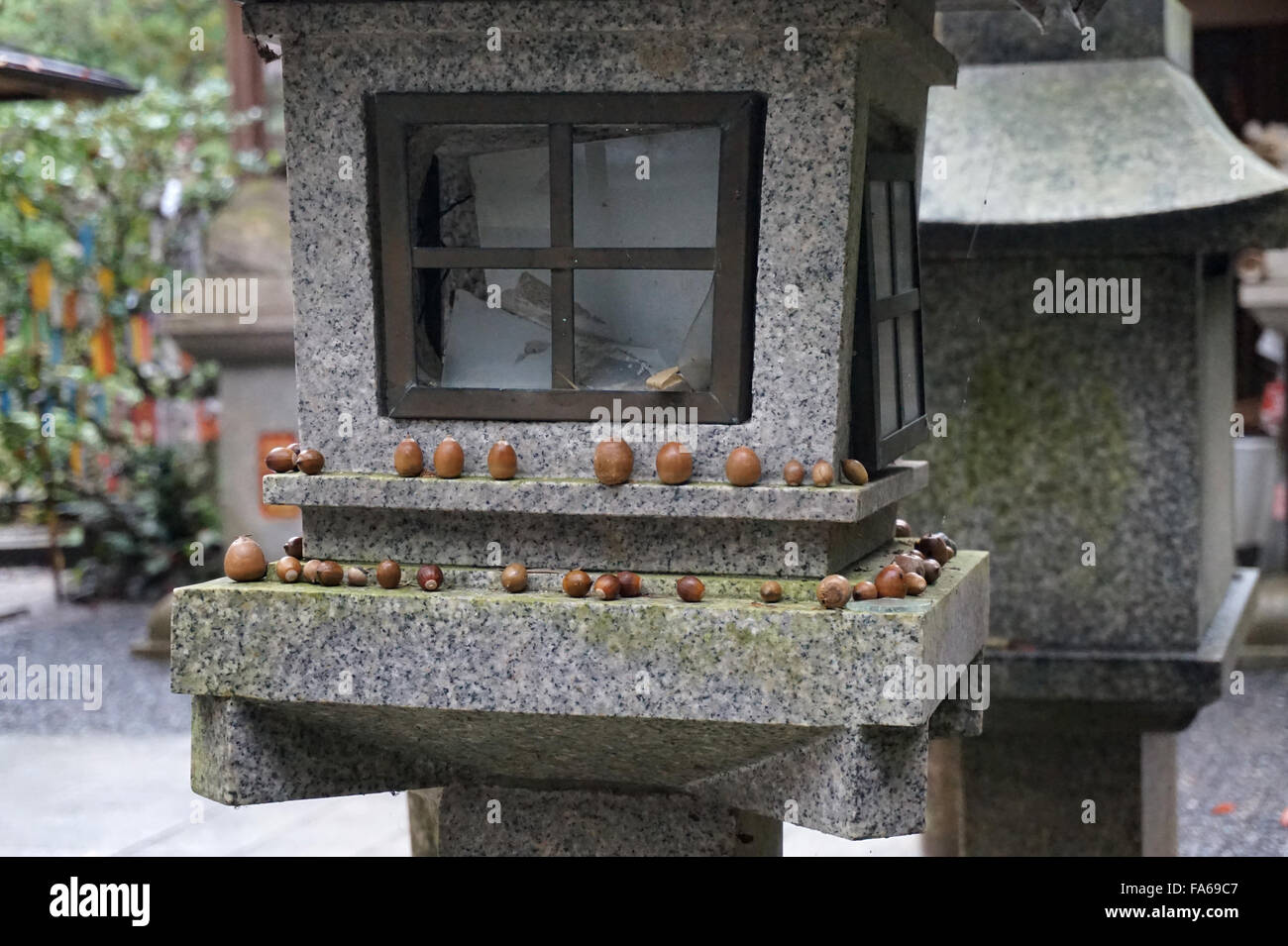 Acorn offerings on a lantern at Fushimi-Inari Taisha Shinto Shrine ...