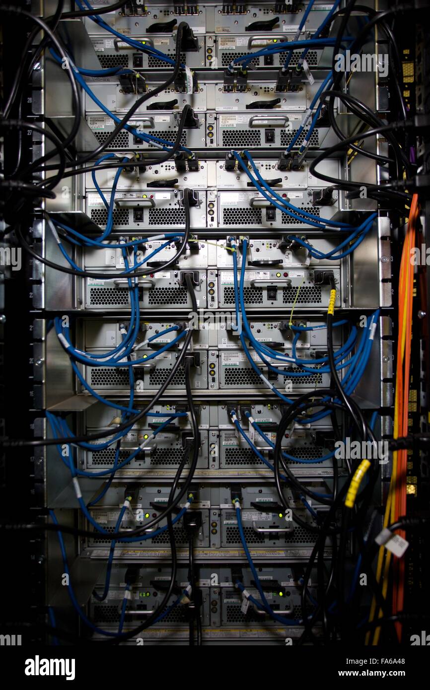 close up shot of server and cables in a server room Stock Photo - Alamy
