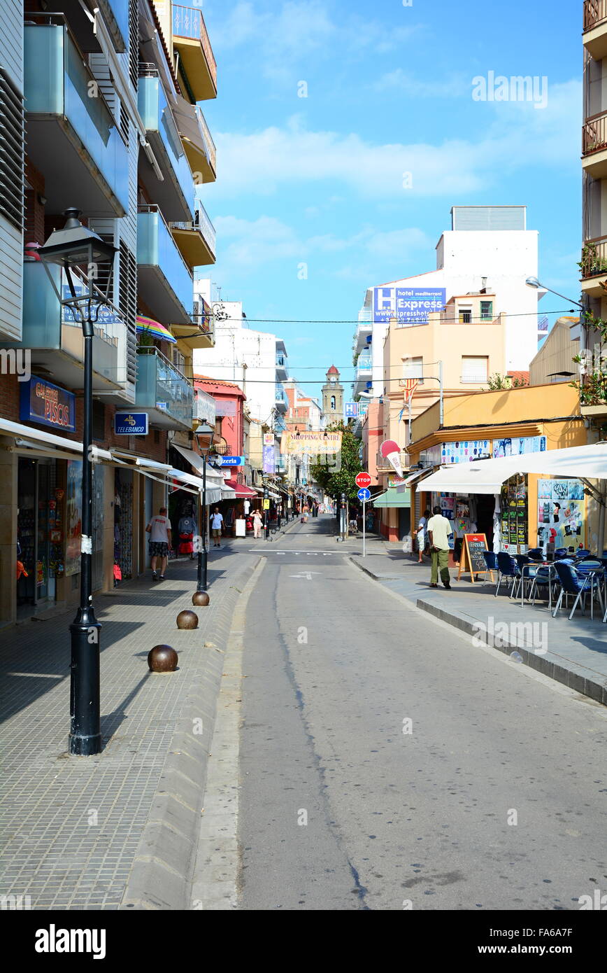 Street in the center of Calella city in Costa Brava, Spain Stock Photo ...