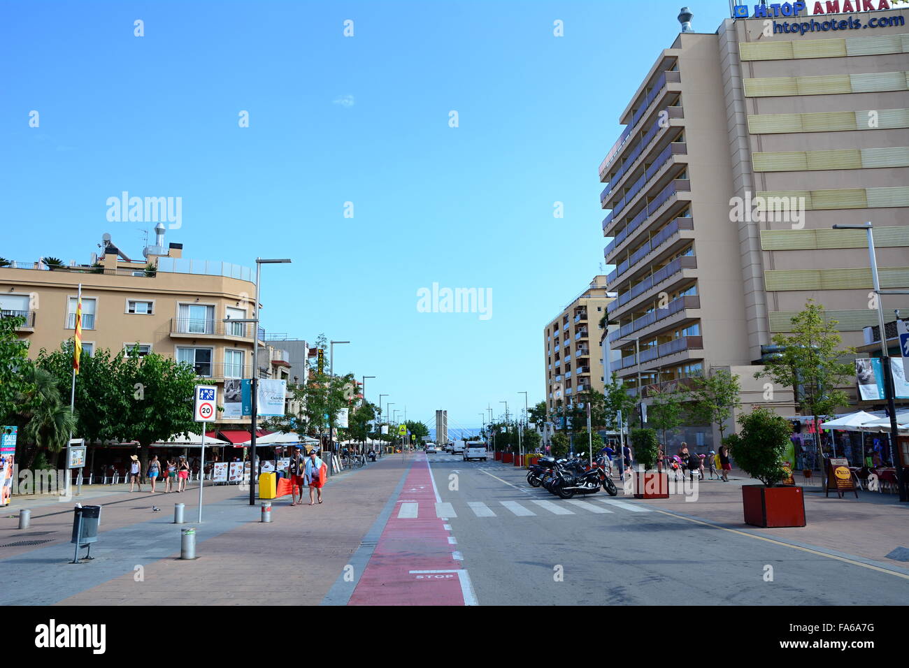 Street in the center of Calella city in Costa Brava, Spain Stock Photo ...