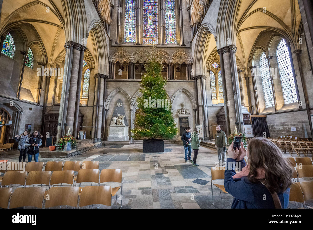 Wiltshire, UK. 21st Dec, 2015. Salisbury Cathedral Christmas Tree ...