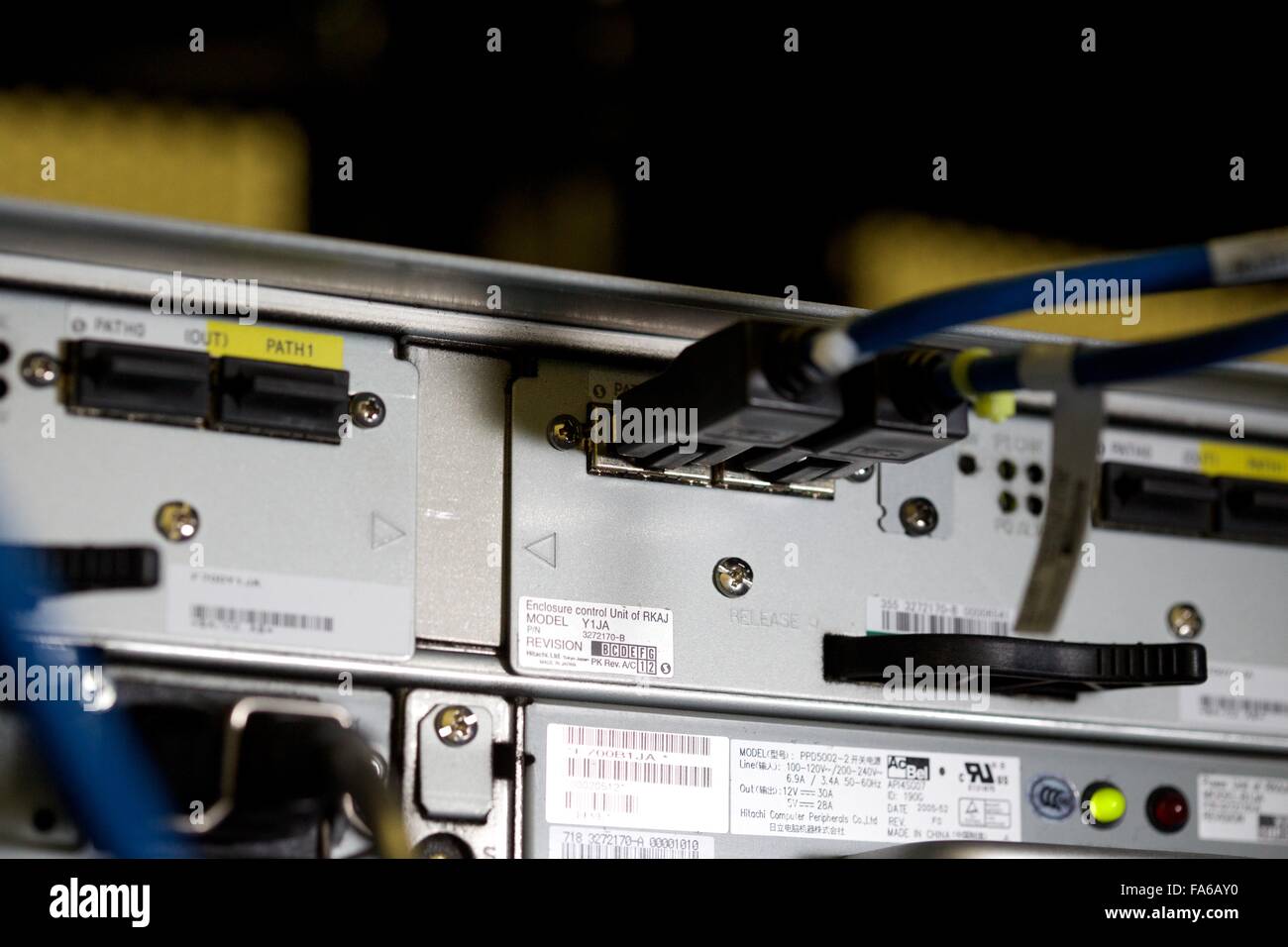 close up shot of server and cables in a server room Stock Photo - Alamy