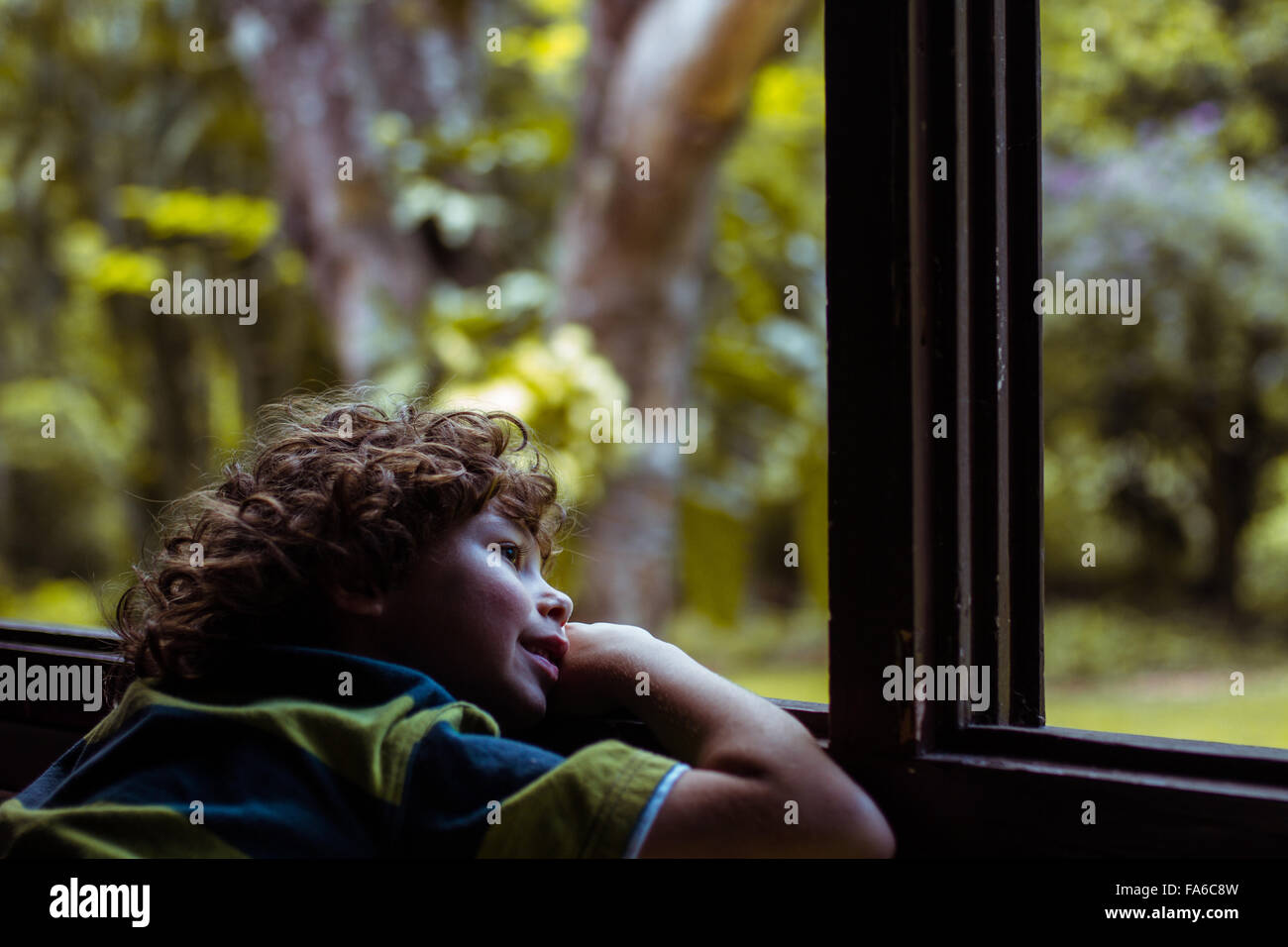 Boy looking through window hi-res stock photography and images - Alamy
