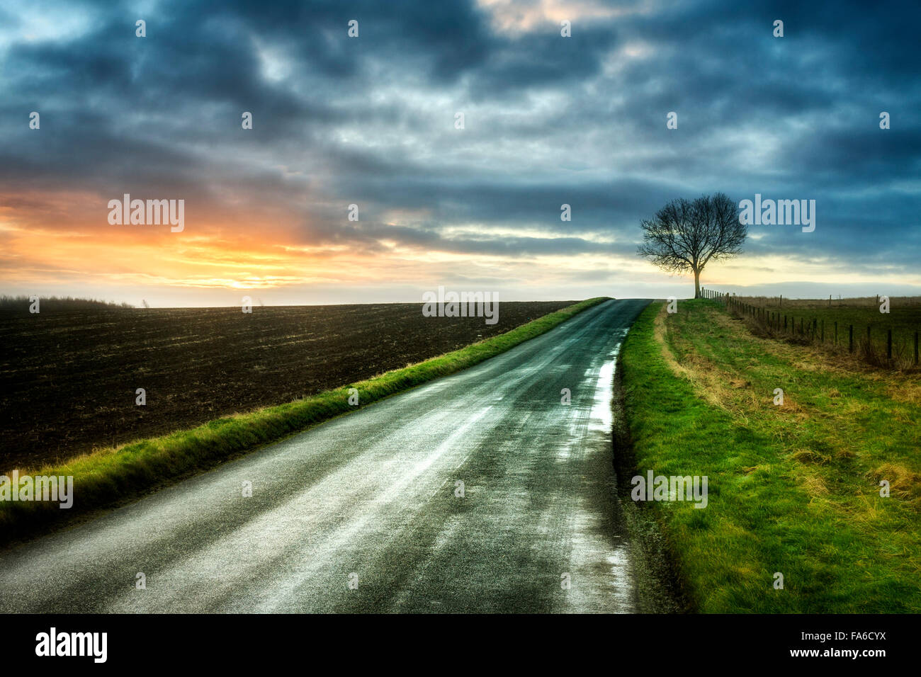 Road through rural landscape, Warwickshire, England, United Kingdom ...
