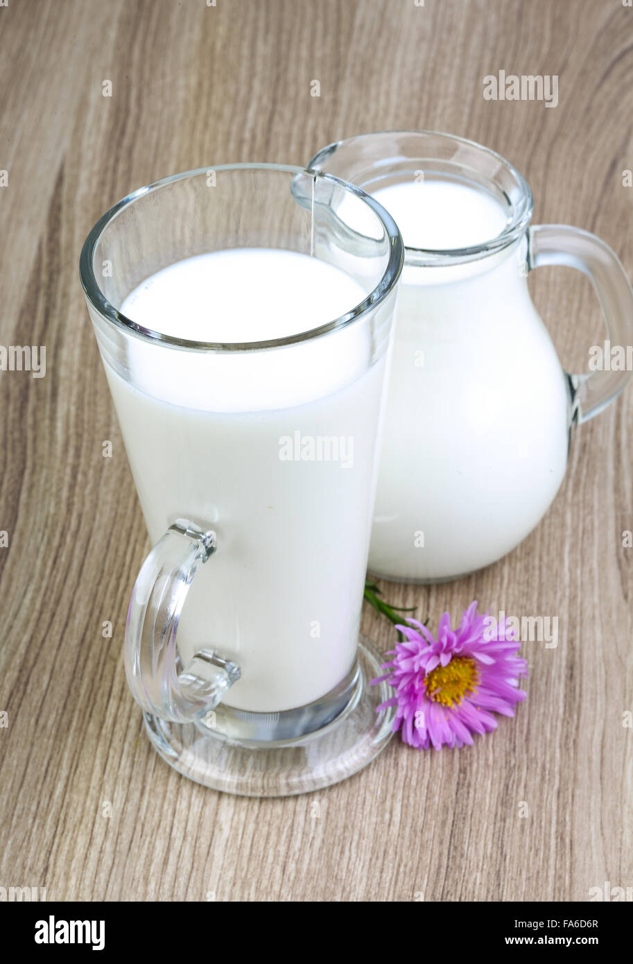 Fresh cold milk in glass on the wood background Stock Photo - Alamy