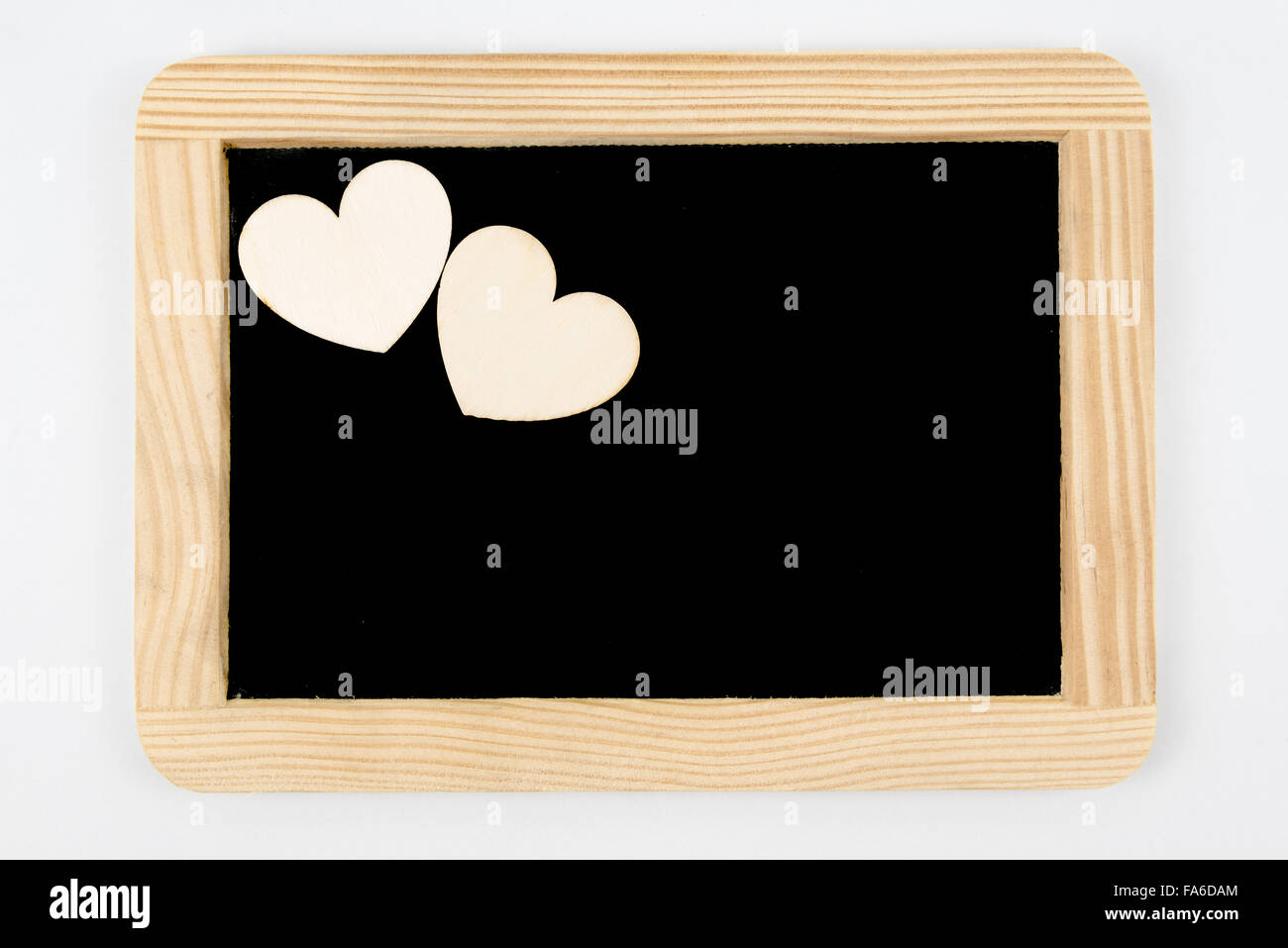 Vintage Chalkboard with wooden frame isolated on white, two craft heart ...