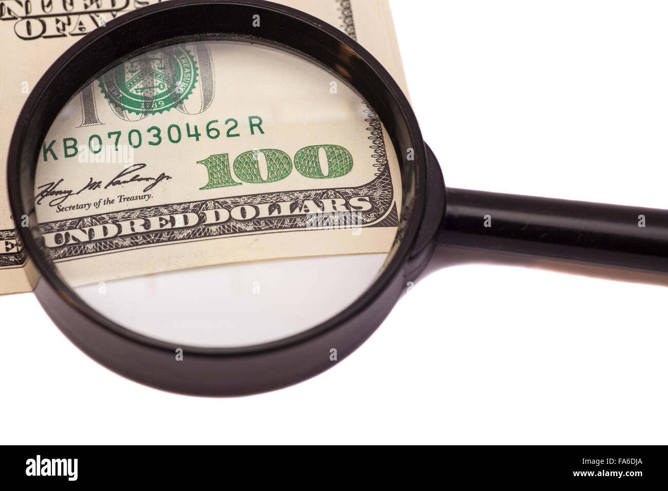 Hundred dollar banknote under magnifying glass Stock Photo - Alamy