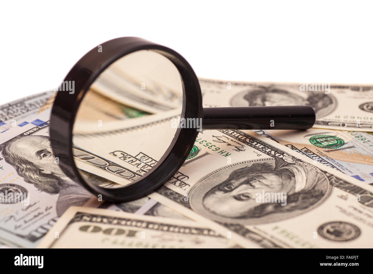 Hundred dollar banknote under magnifying glass Stock Photo - Alamy