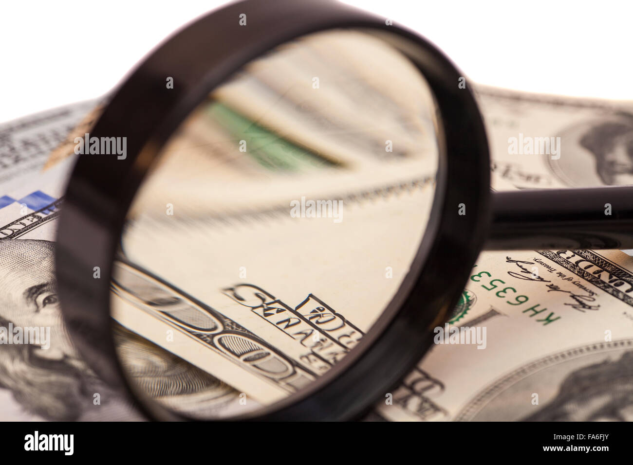 Hundred dollar banknote under magnifying glass Stock Photo - Alamy