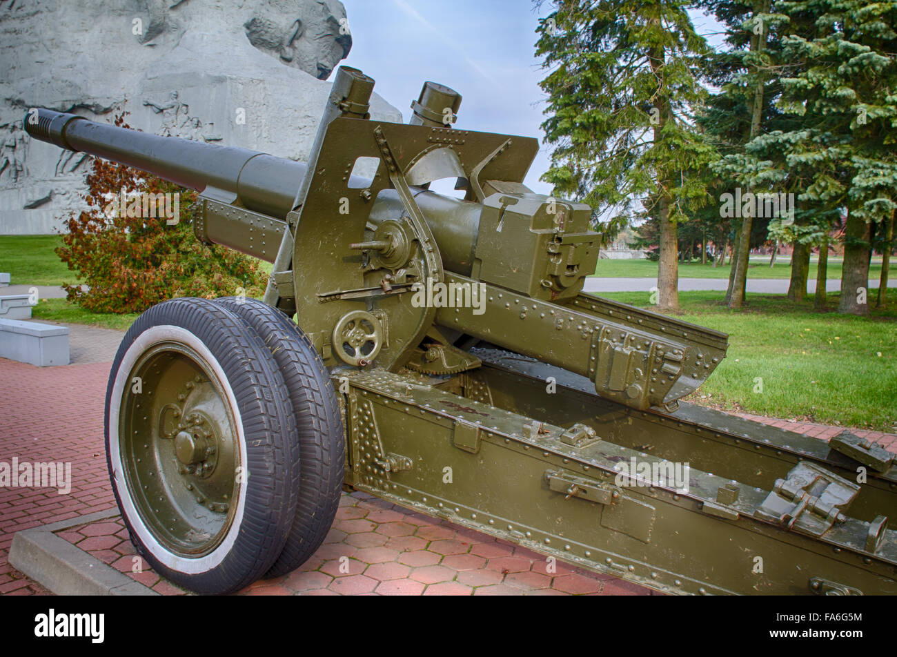 Brest, Belarus - October 2015 - A howitzer monument dedicated to a ...