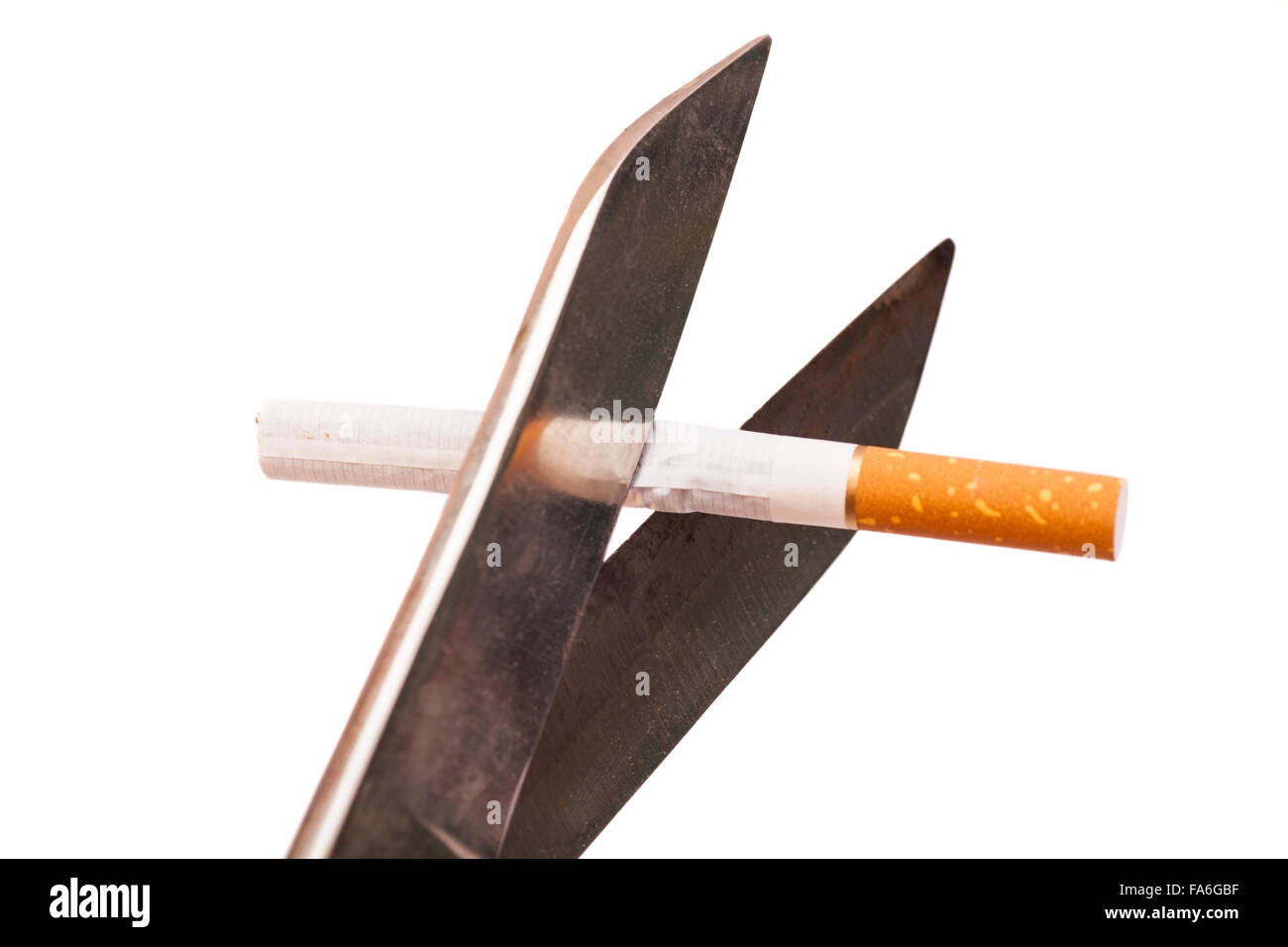 cigarettes with scissors isolated on white background Stock Photo - Alamy