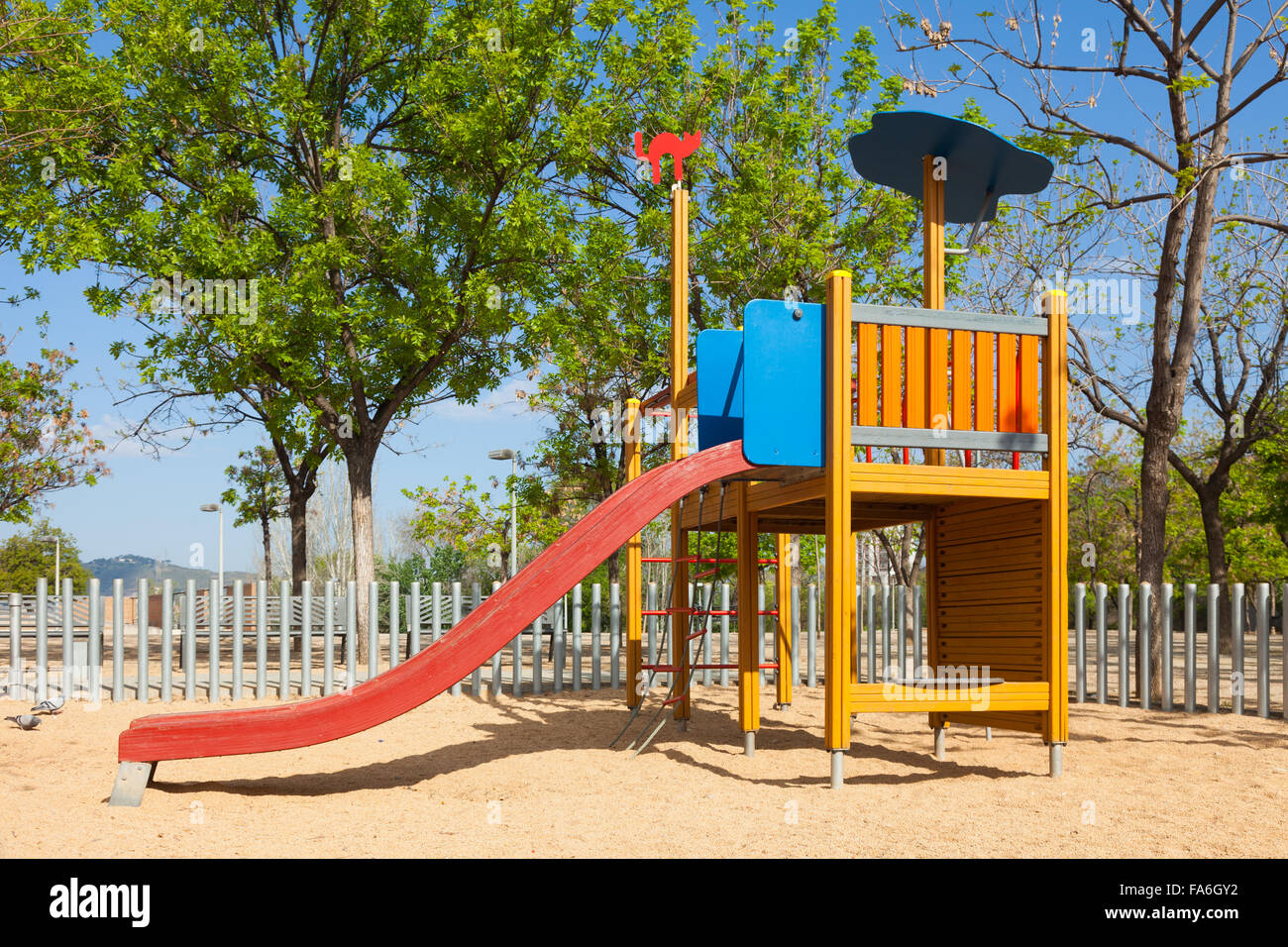 Colorful playground area in summer, nobody Stock Photo - Alamy