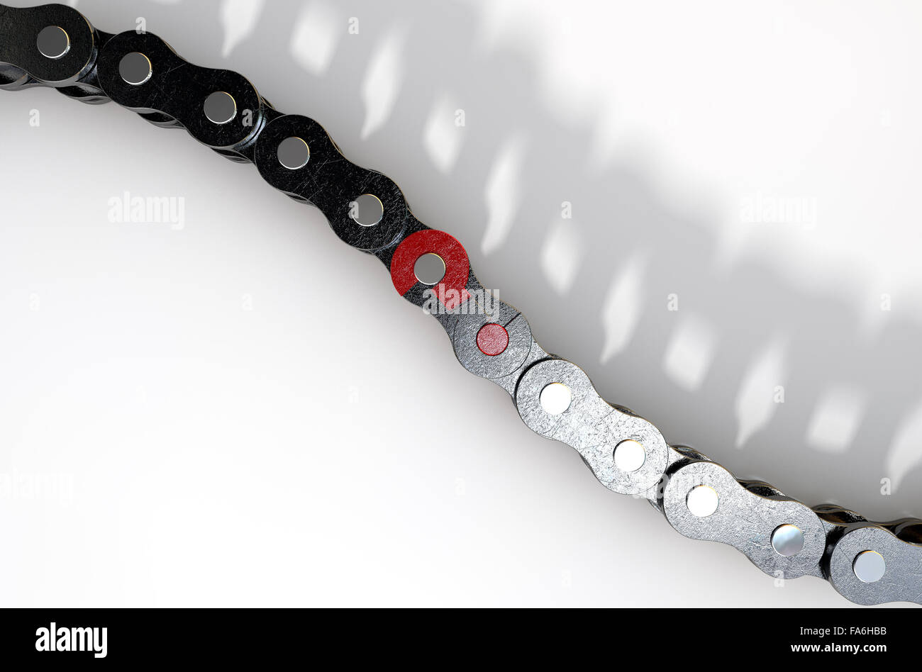 A regular bicycle chain with a question mark as its master link on an ...