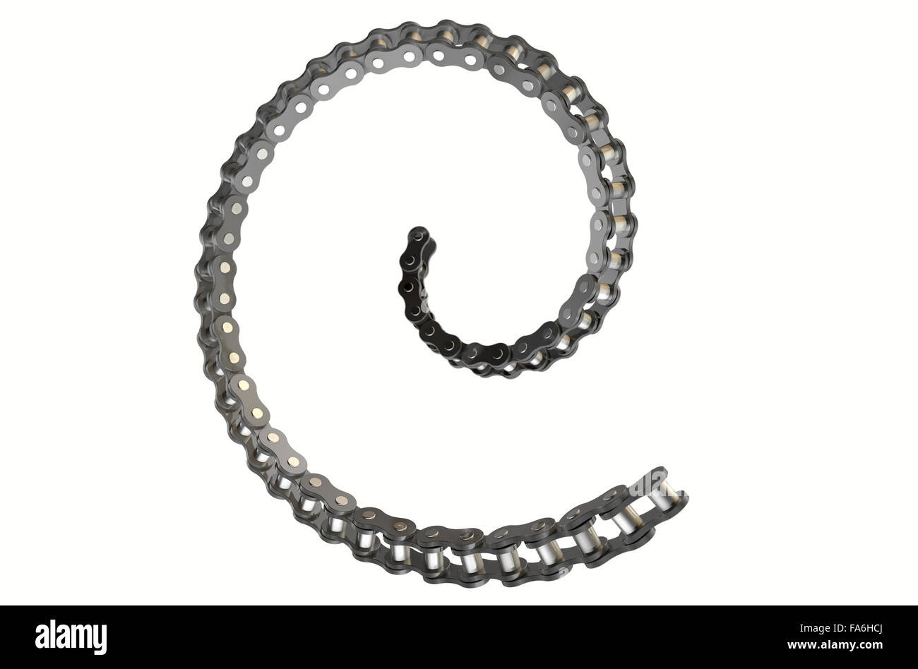 A section of a metal bicycle chain in the shape of a spiral on an ...