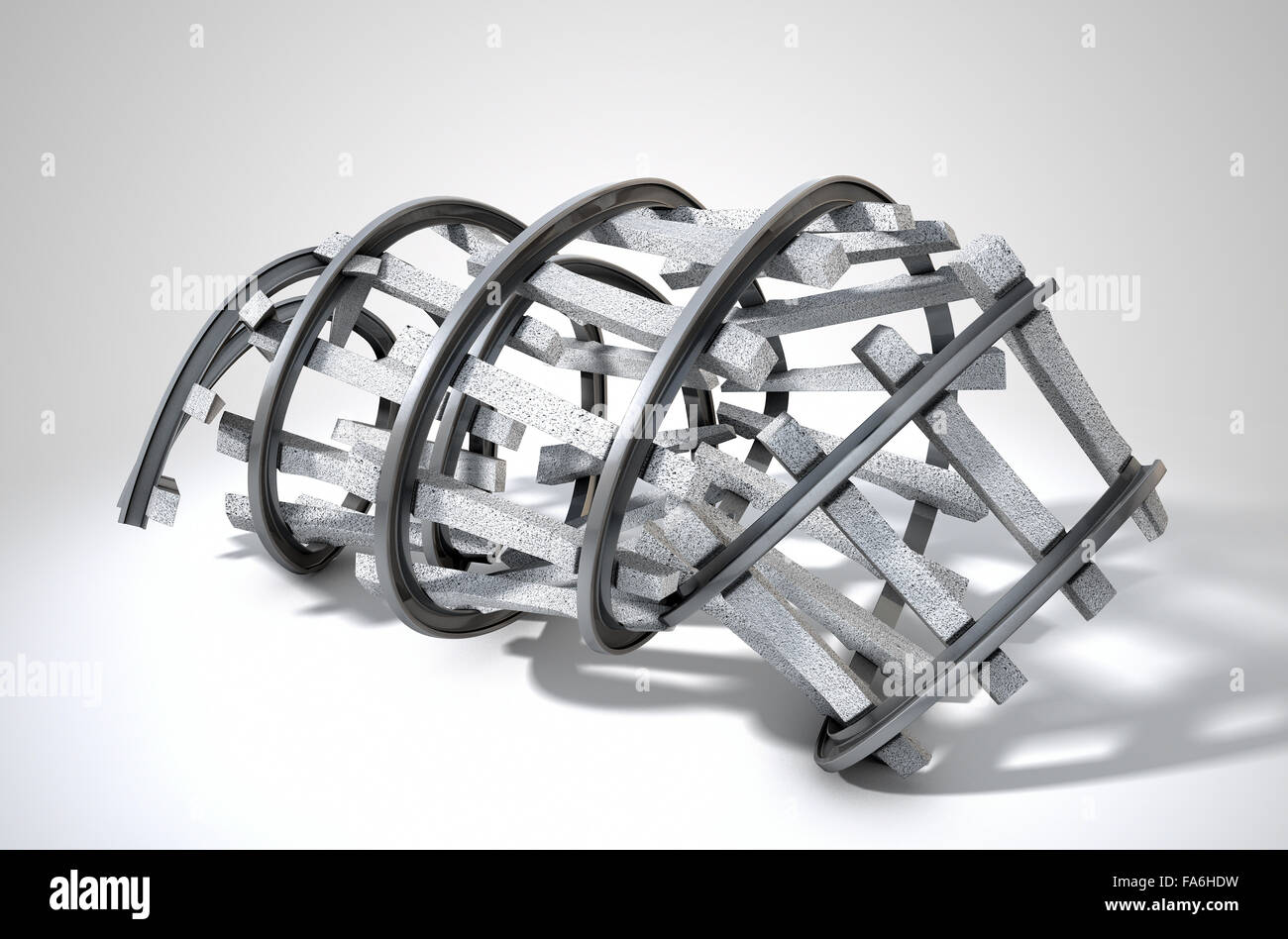 A concept showing a short piece of rail way track peeled into a spiral ...