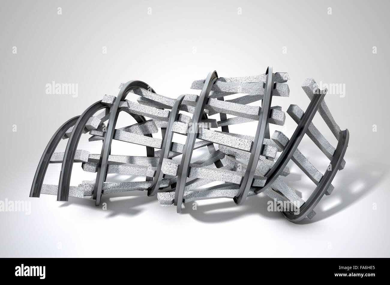 A concept showing a short piece of rail way track peeled into a spiral ...