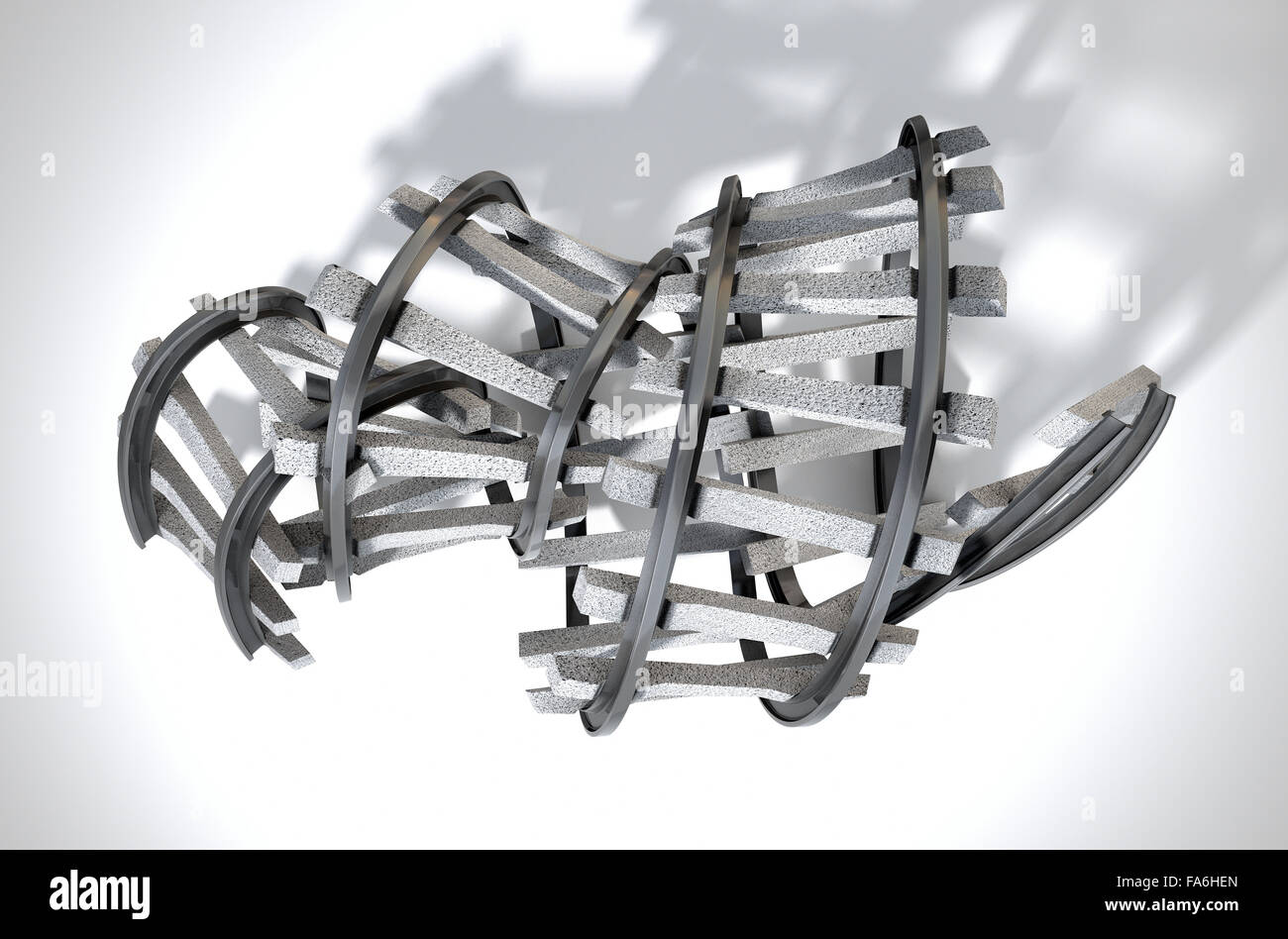 A concept showing a short piece of rail way track peeled into a spiral ...