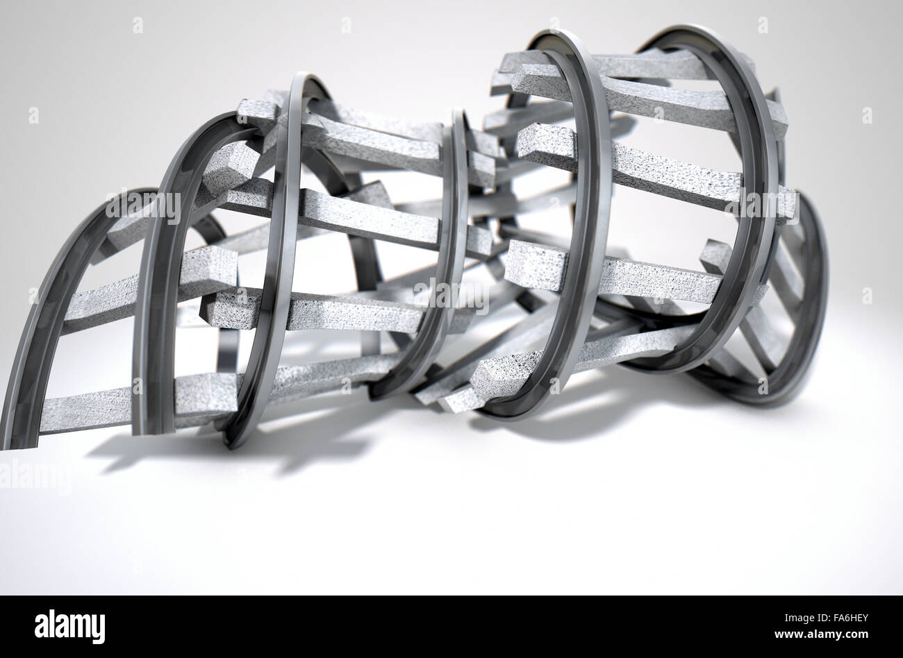 A concept showing a short piece of rail way track peeled into a spiral ...