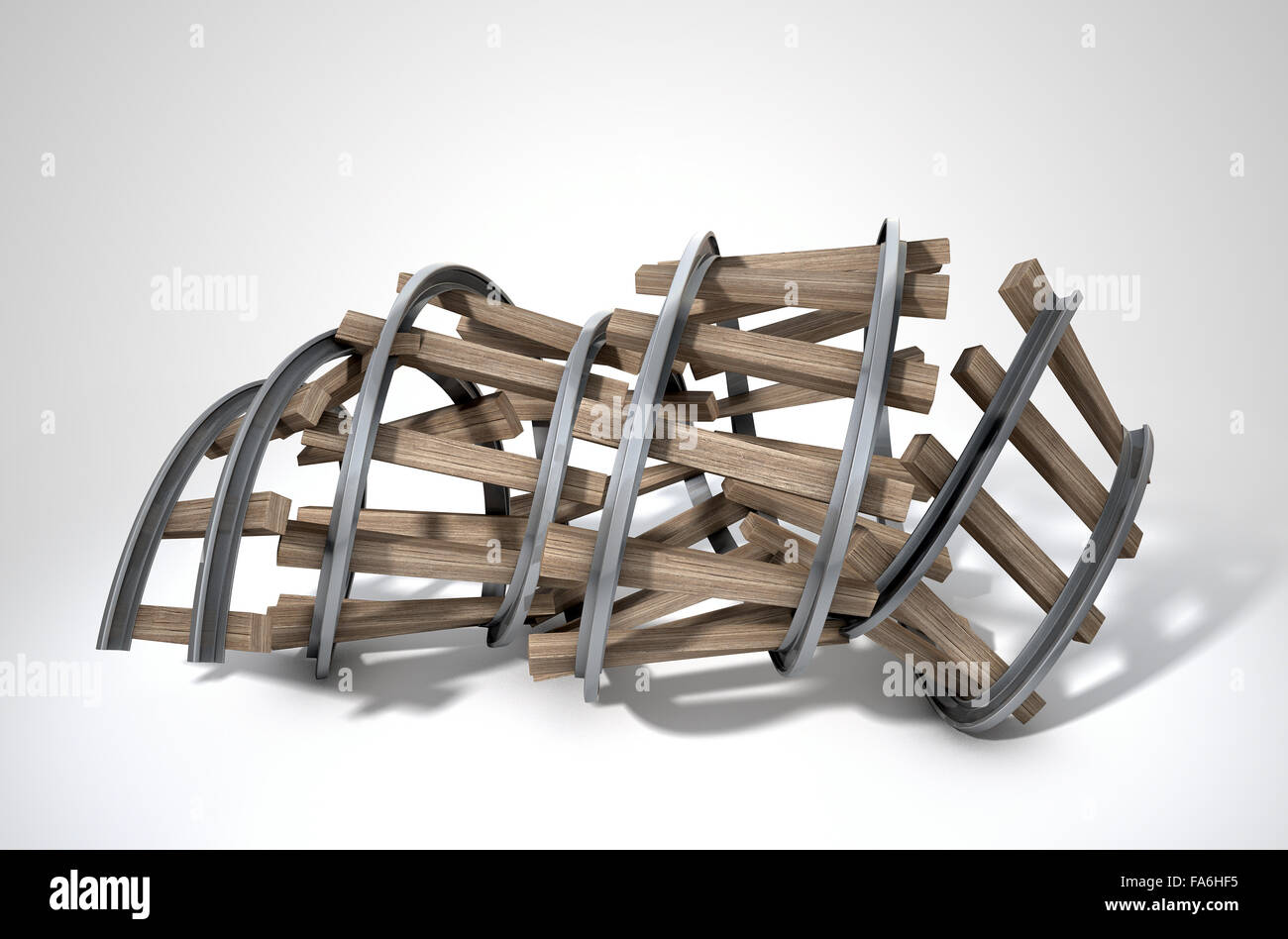A concept showing a short piece of rail way track peeled into a spiral ...