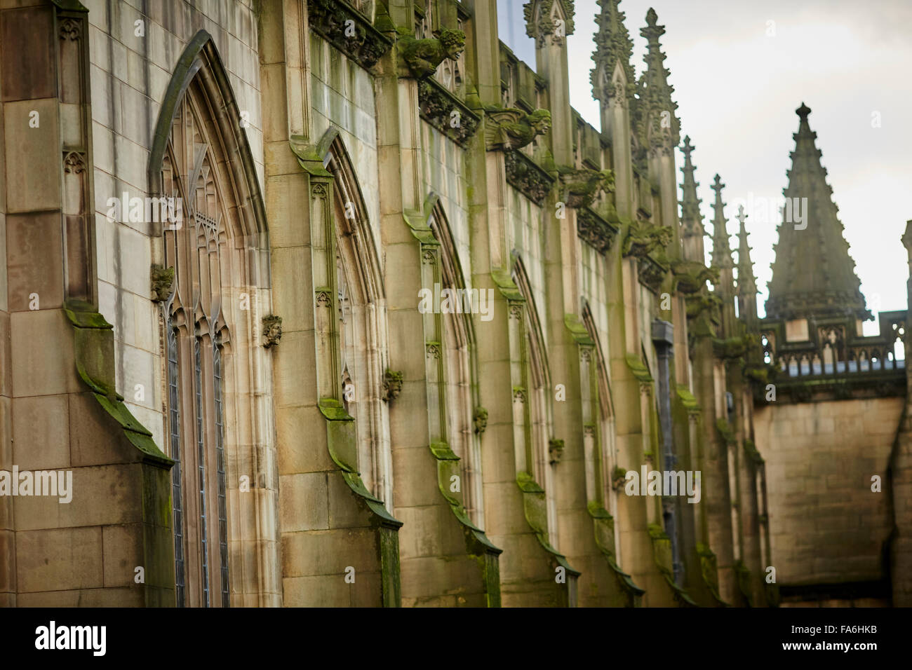 Detail of the exterior walls around Manchester Cathedral Manchester ...