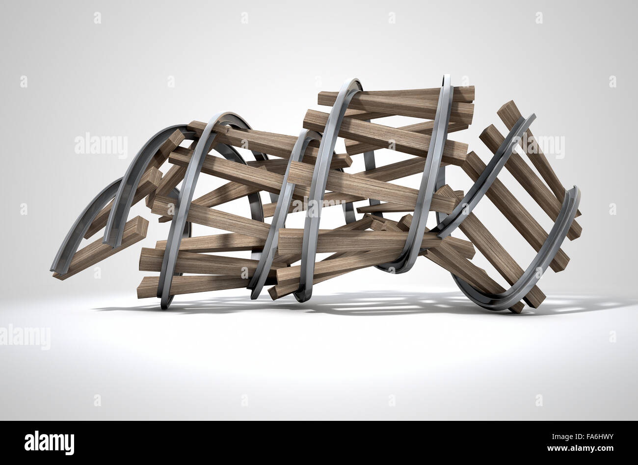 A concept showing a short piece of rail way track peeled into a spiral ...