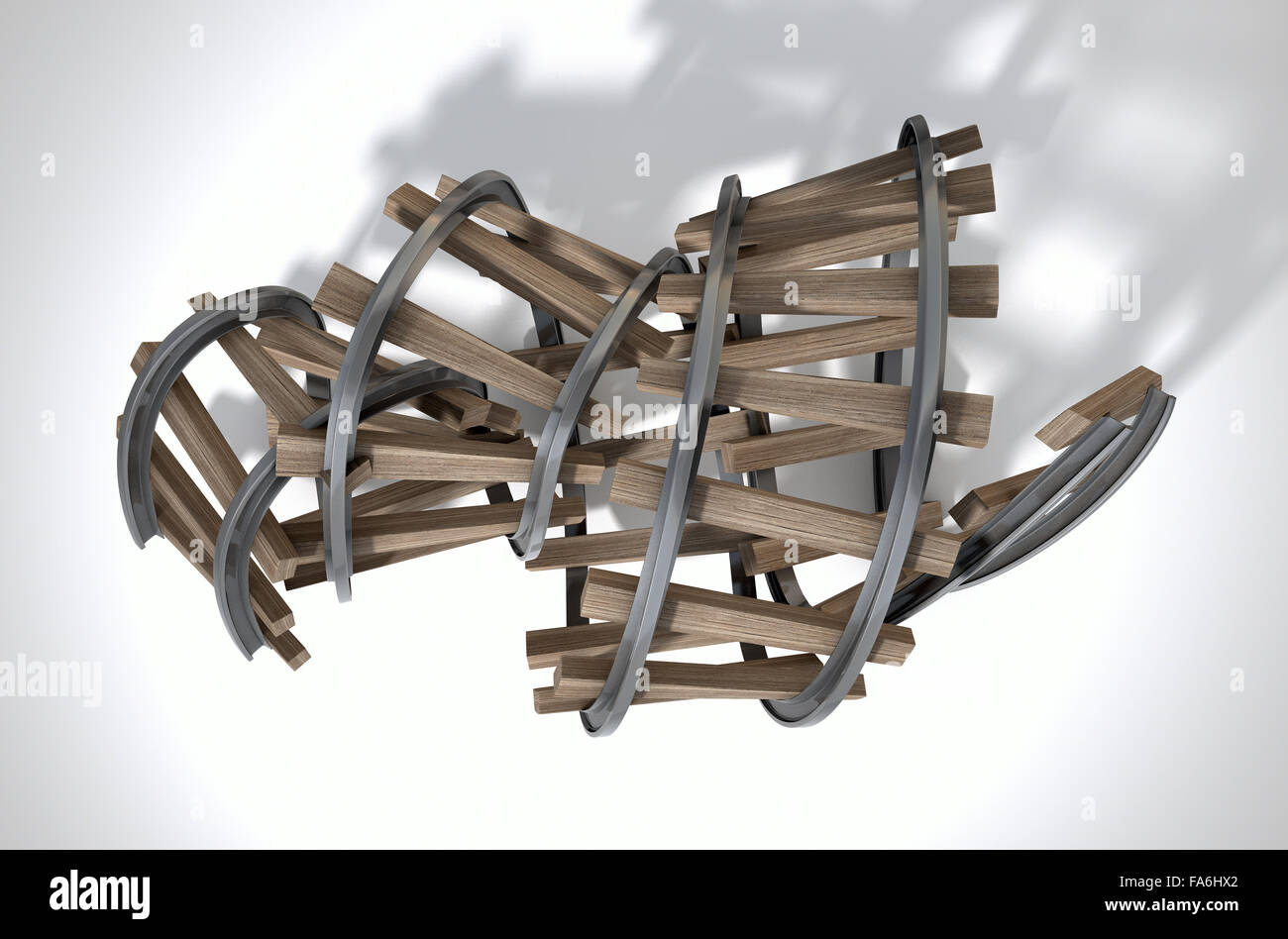 A concept showing a short piece of rail way track peeled into a spiral ...