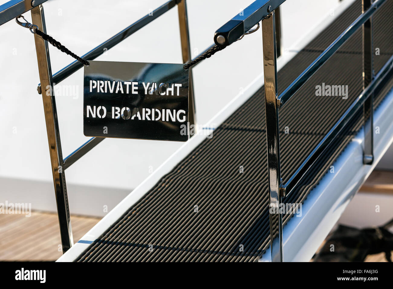 bridge of a private luxury ship with a no entry private yacht sign. no ...
