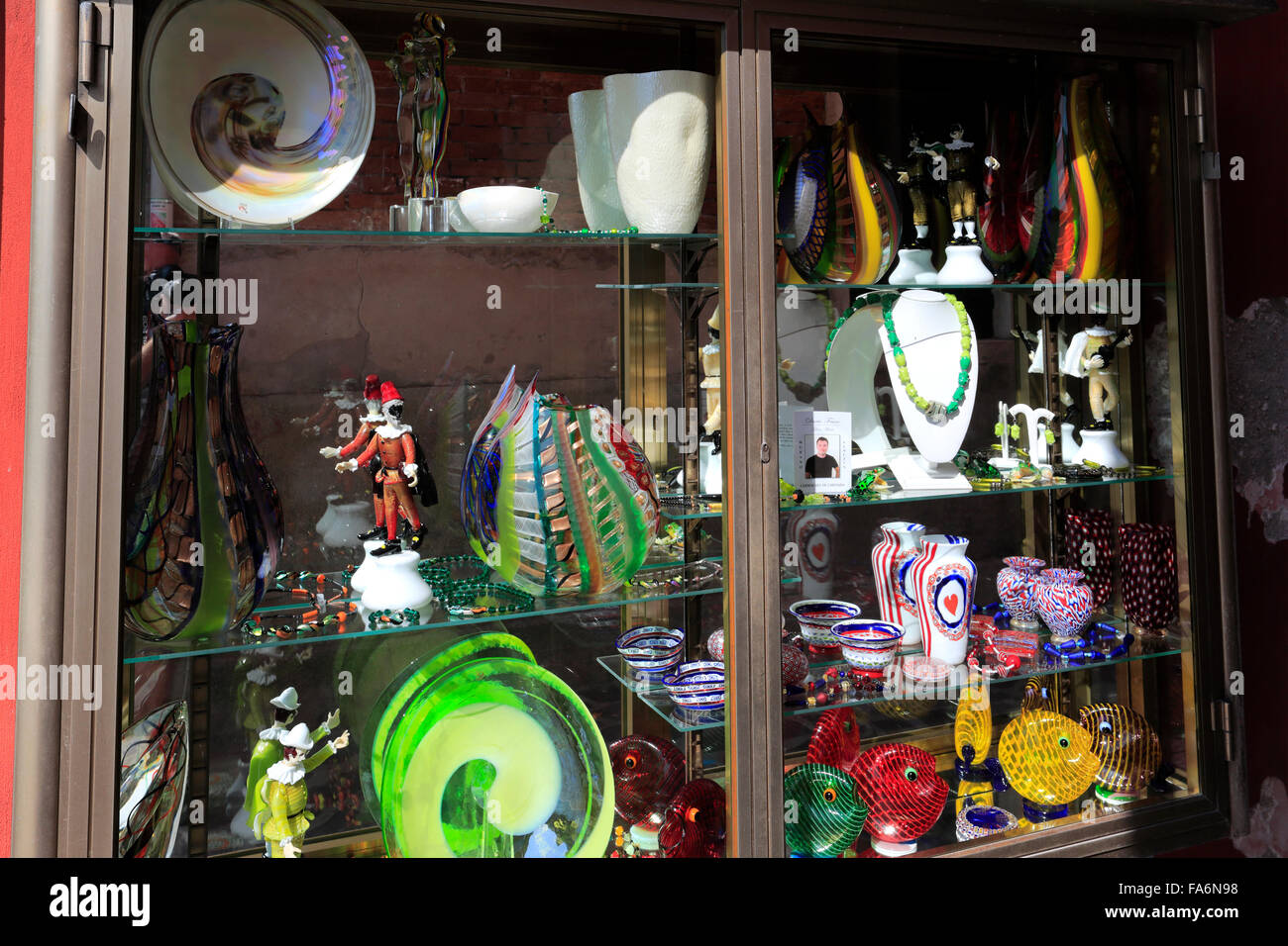 Colourful Murano Glass on display in a shop window, Murano Island ...