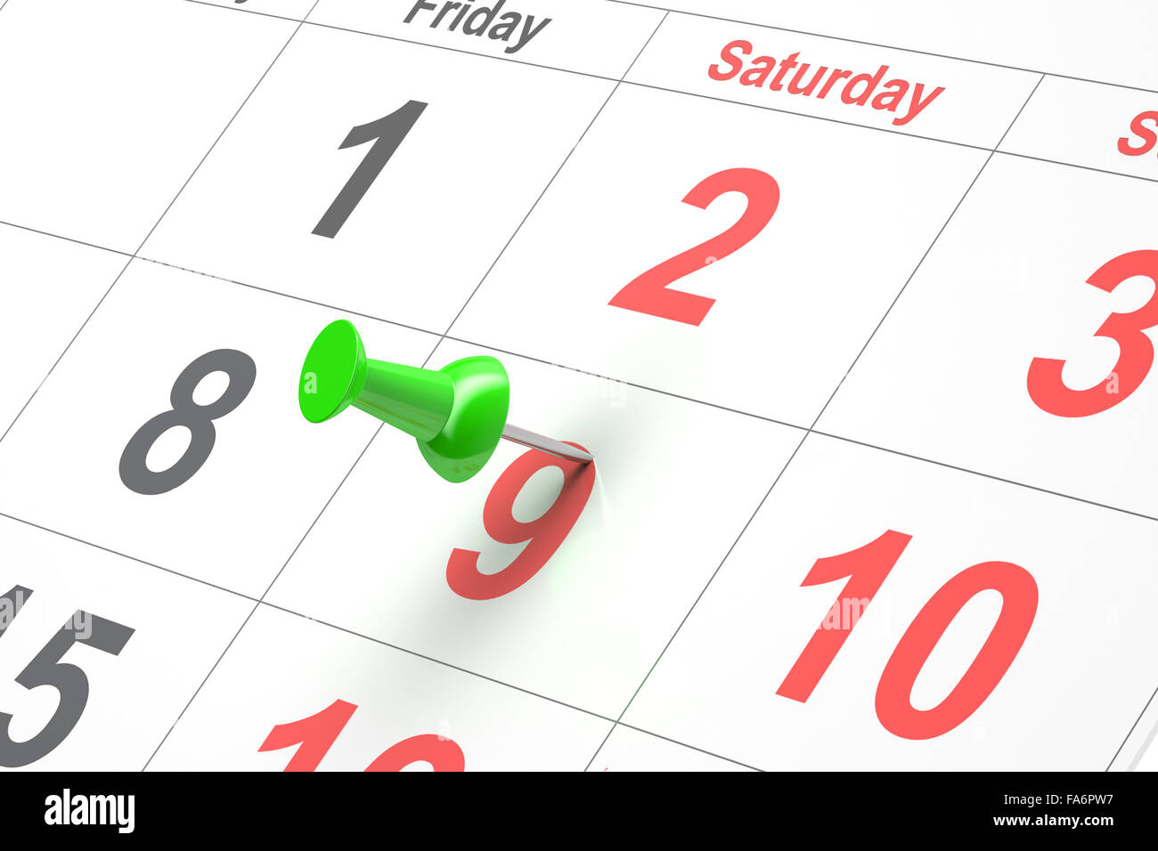 Closeup calendar page with drawing-pin Stock Photo - Alamy
