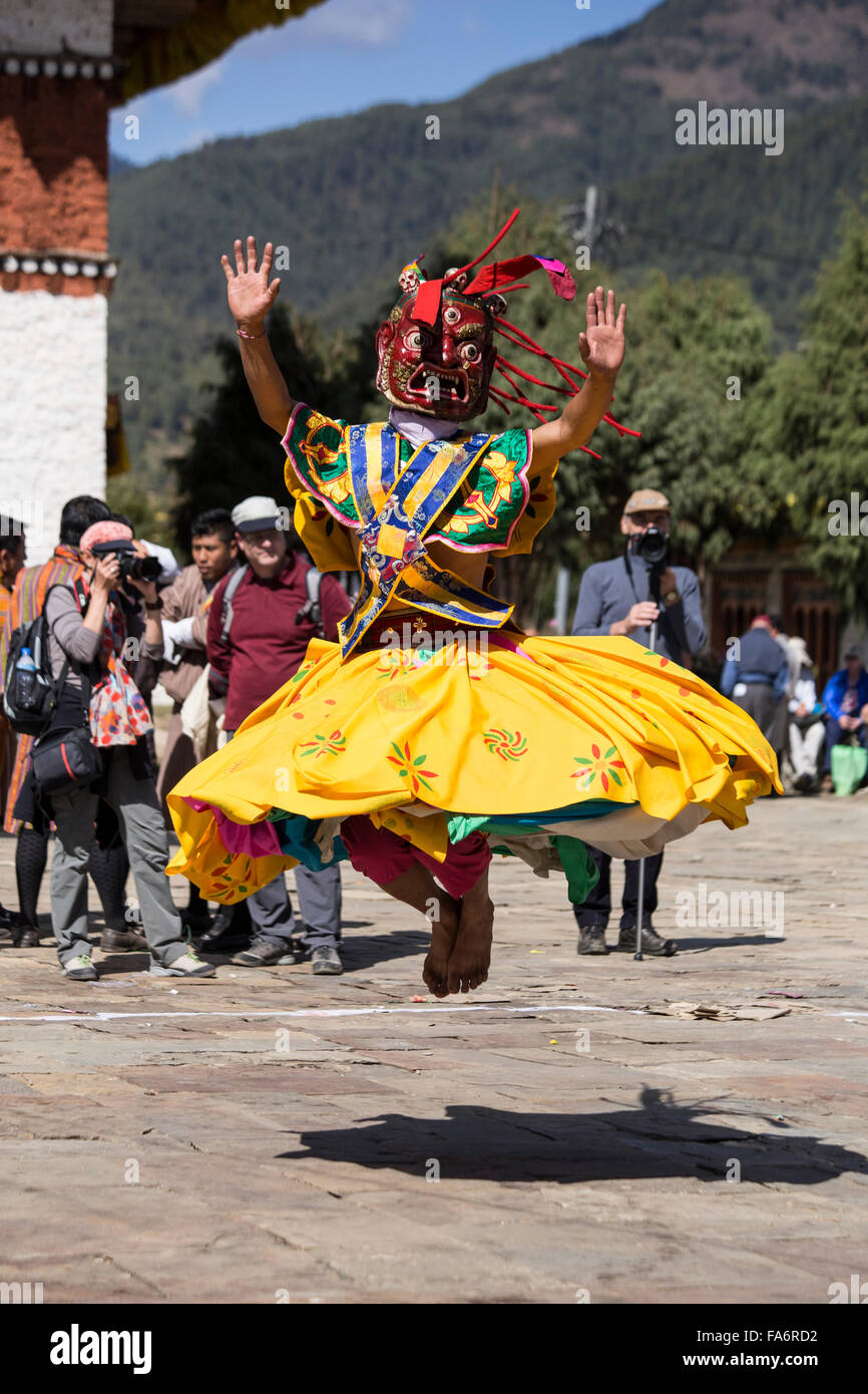 Dancer in Jambay Lhakhang Drup festival Bumthang Central Bhutan Stock ...