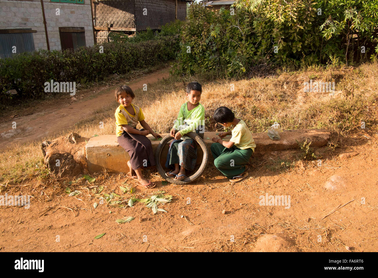 children play in a village in the Kalaw district of Myanmar Stock Photo ...