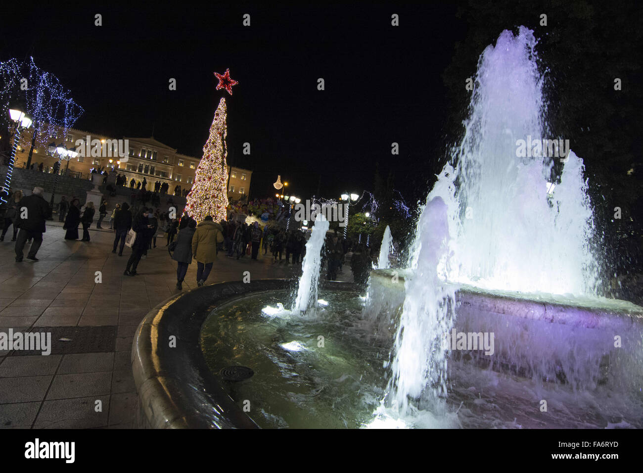 Athens, Greece. 22nd Dec, 2015. The central Christmas tree is situated ...