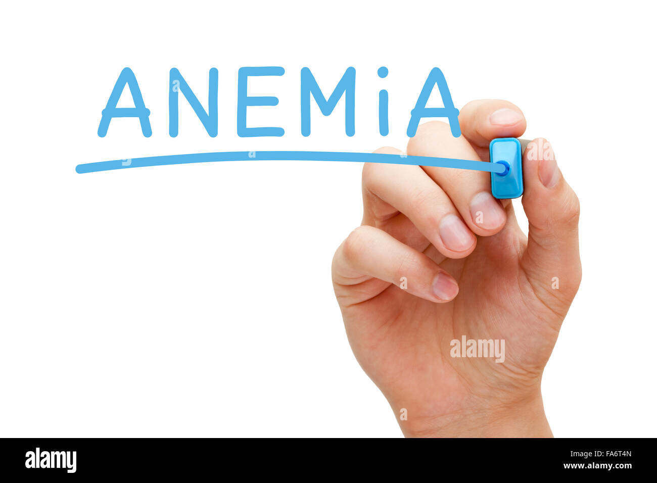 Hand writing Anemia with blue marker on transparent wipe board Stock ...