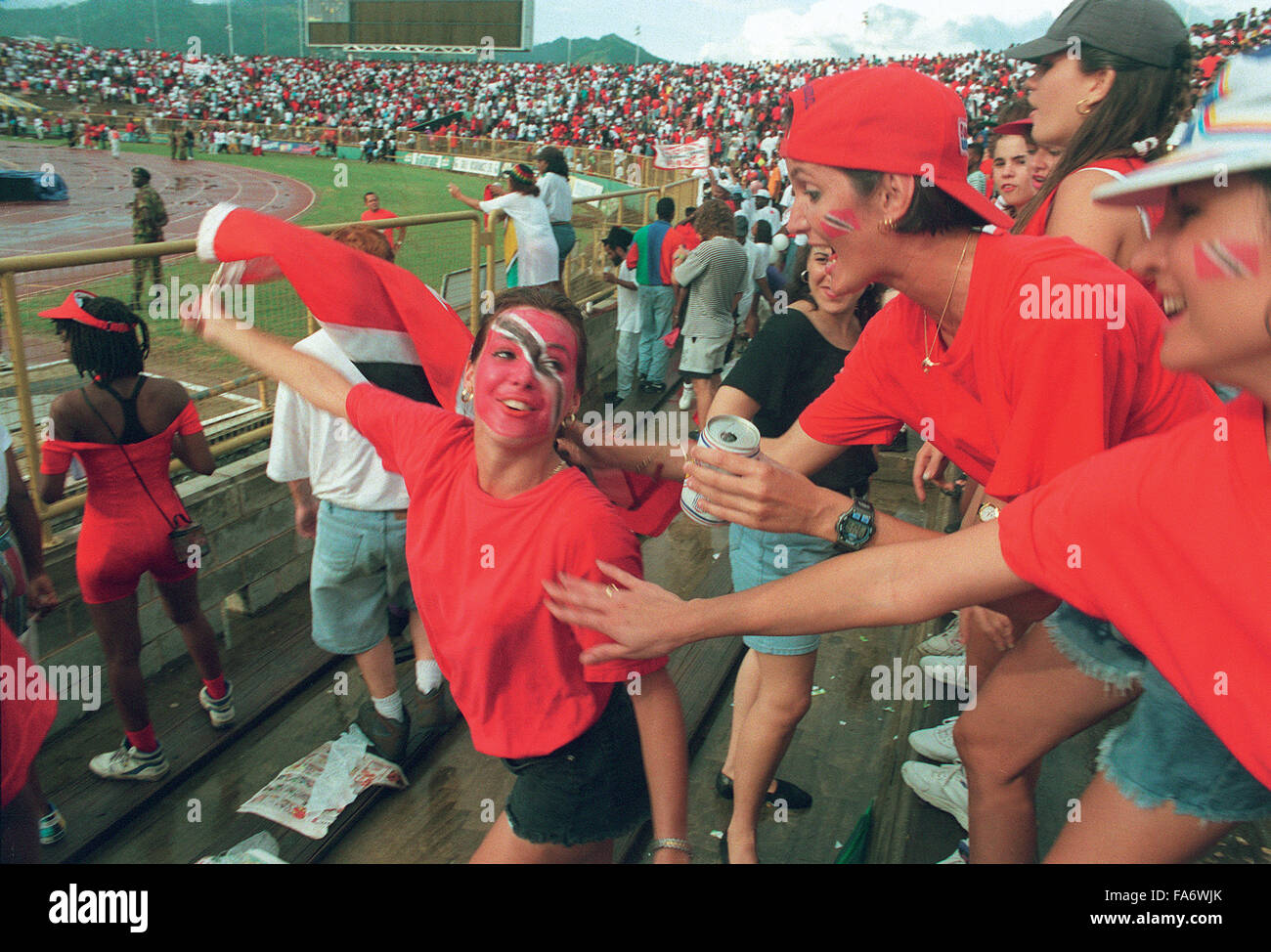 Patriotic soccer fans in National Stadium during match in Trinidad ...