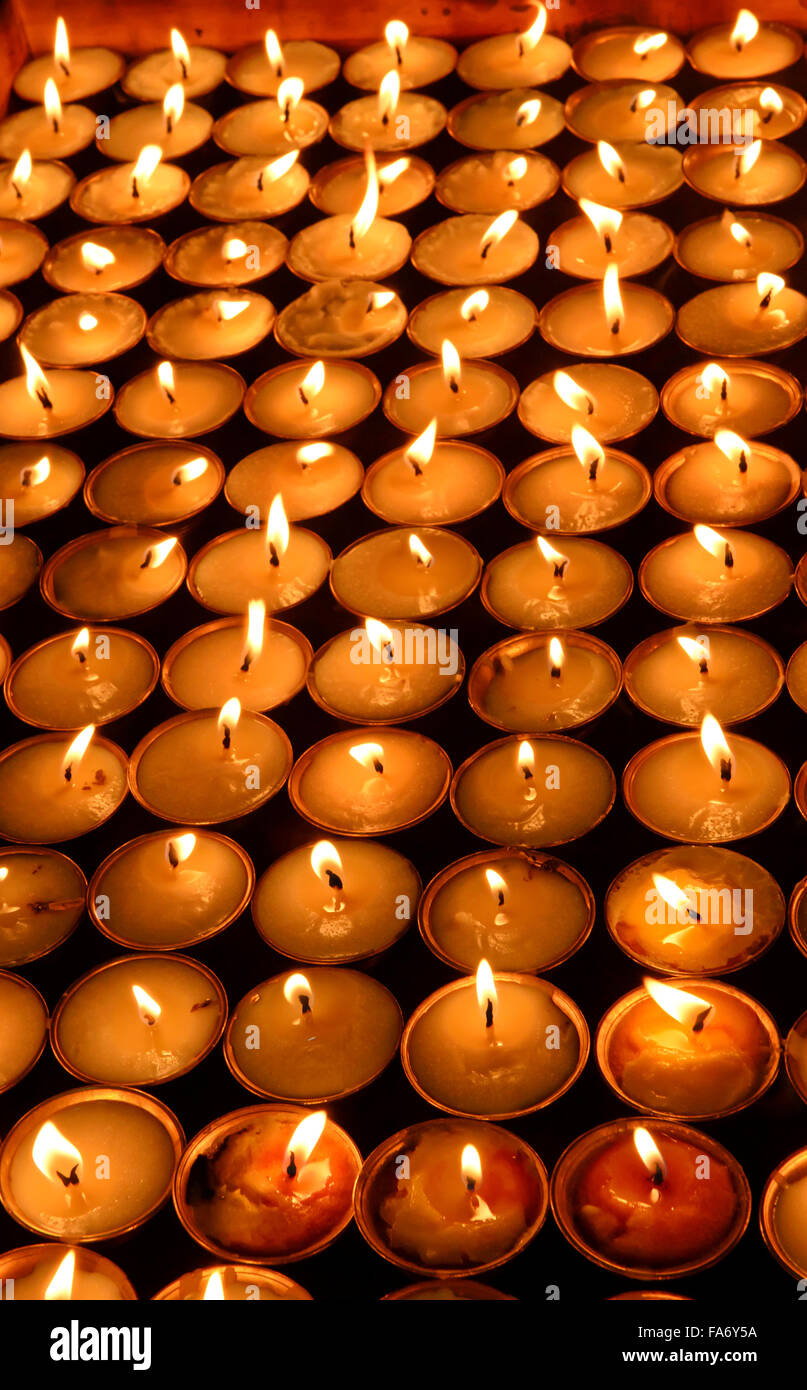 Butter lamps in a Buddhist monastery, Thimphu, Bhutan Stock Photo - Alamy