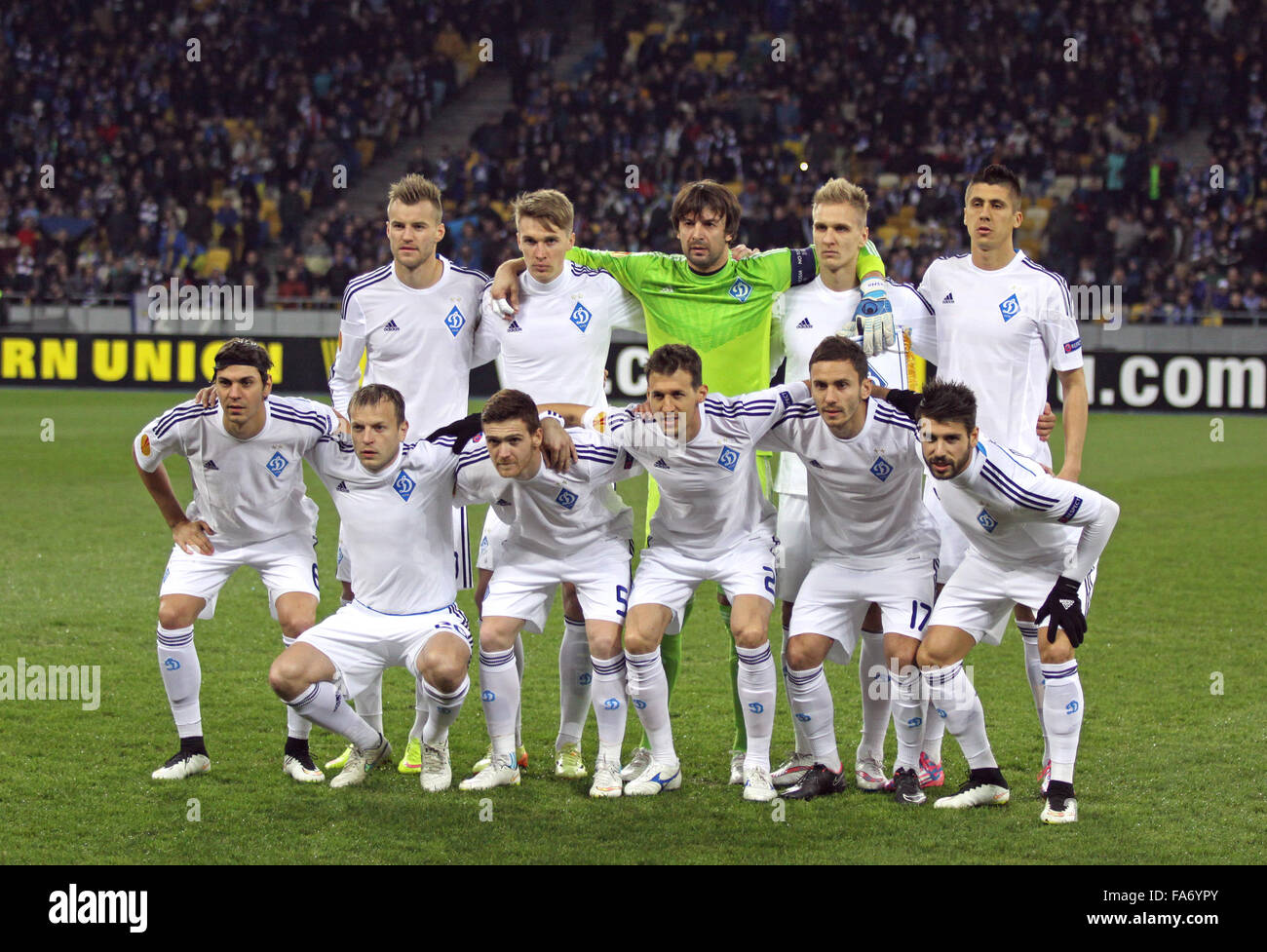 KYIV, UKRAINE - MARCH 19, 2015: FC Dynamo Kyiv players pose for a group ...