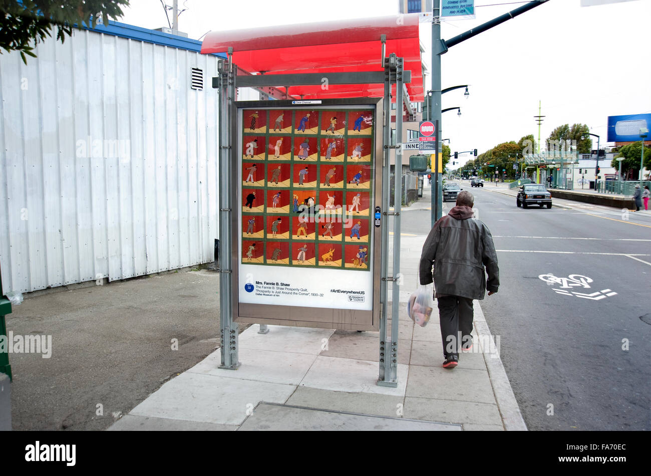 A Fine Art quilt by Mrs. Fannie B. Shaw appears on a bus stop kiosk in ...