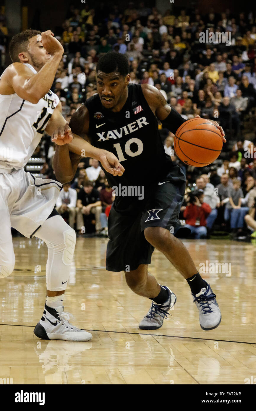 Winston-Salem, NC, USA. 22nd Dec, 2015. Remy Abell (10) of the Xavier ...