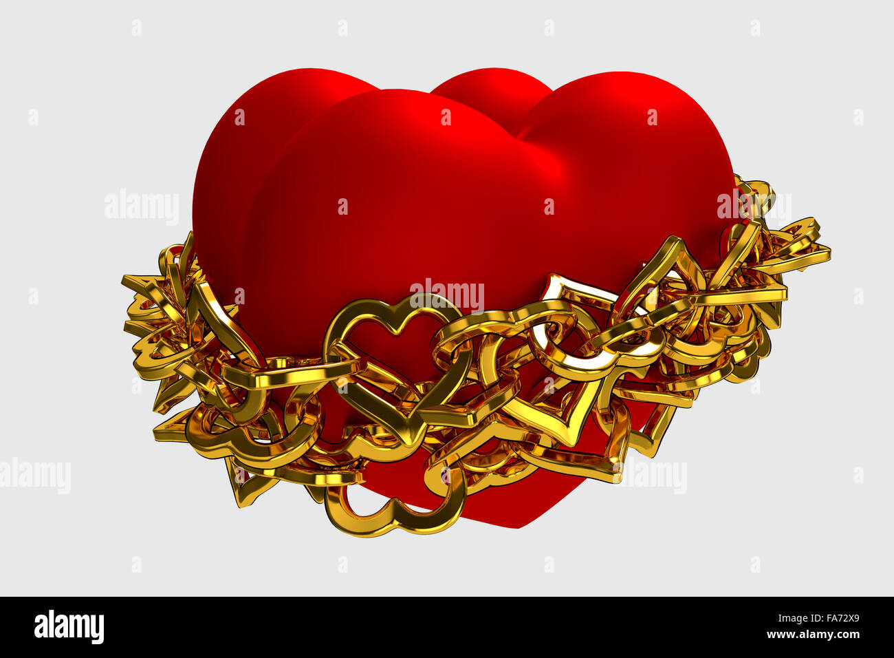 rendered two red hearts wrapped golden chain Stock Photo - Alamy